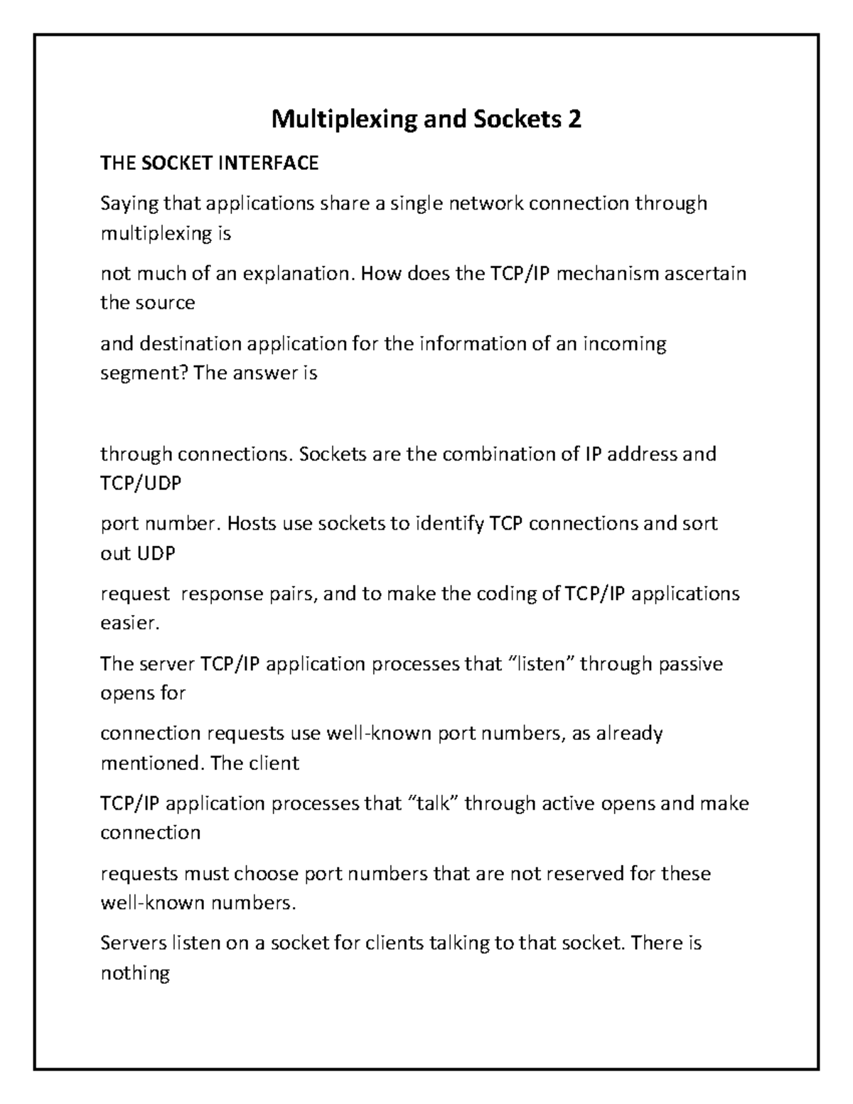 Multiplexing and Sockets 2 - How does the TCP/IP mechanism ascertain the source and destination ...