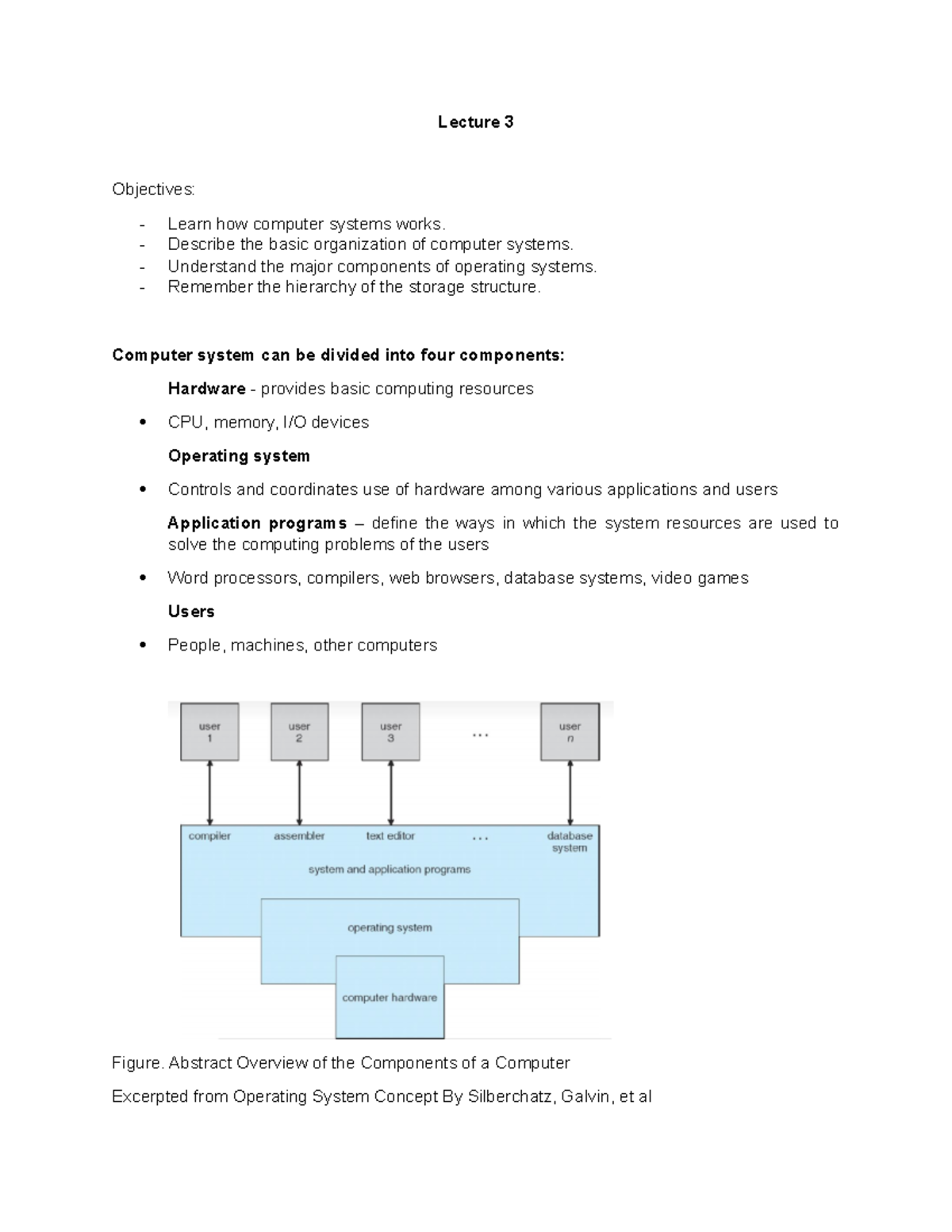 Computer System Into Four Components Lecture 3 - Lecture 3 Objectives ...