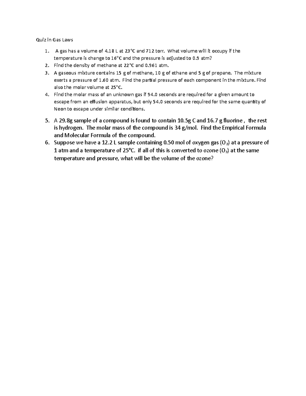 Quiz-in-Gas-Laws - Gas Laws - Quiz in Gas Laws A gas has a volume of 4 ...