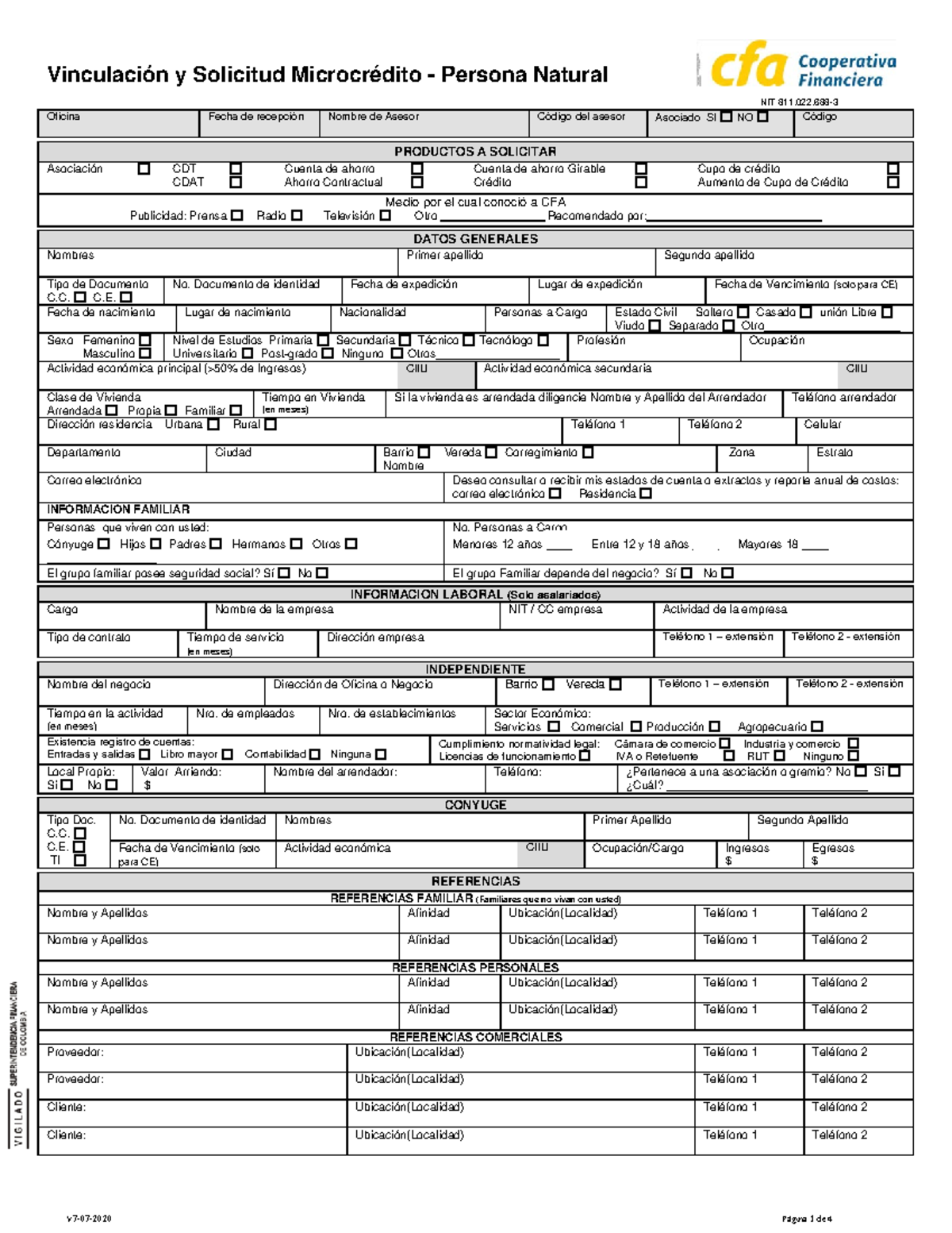 Formulario vinculacion solicitud microcredito jul20 - Vinculación y ...