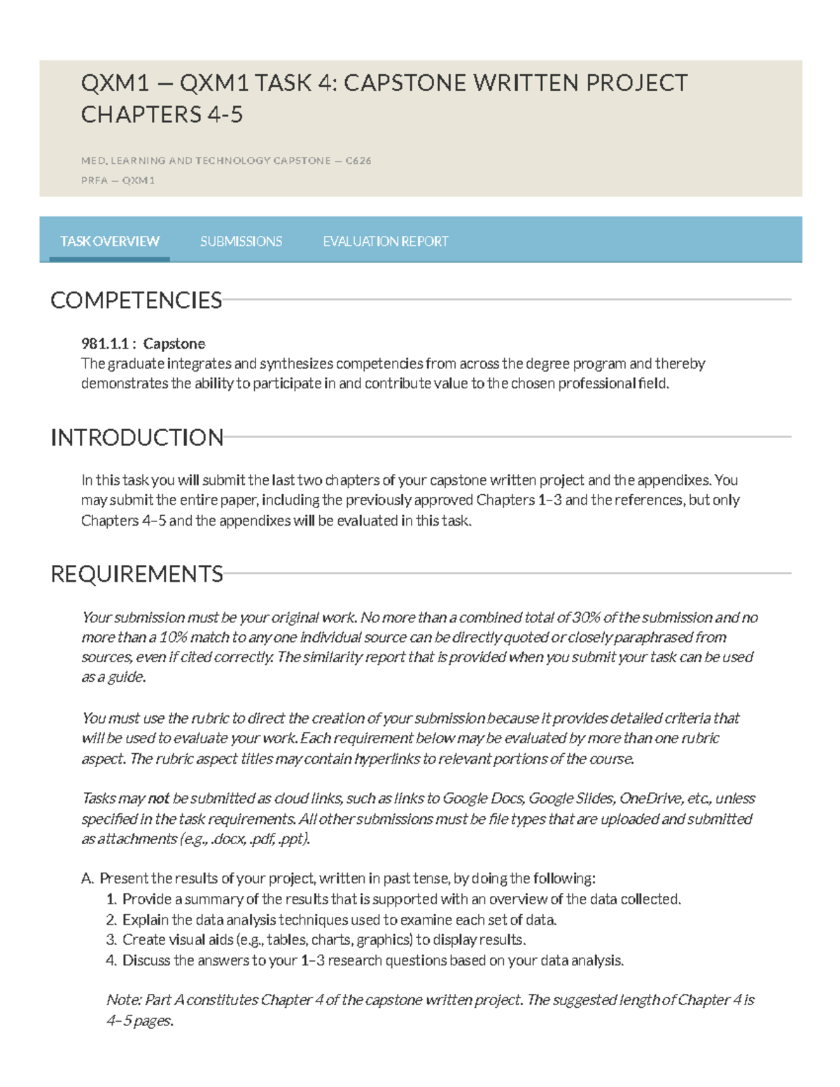 Capstone task 4 Performance Assessment - QXM1 — QXM1 TASK 4: CAPSTONE ...