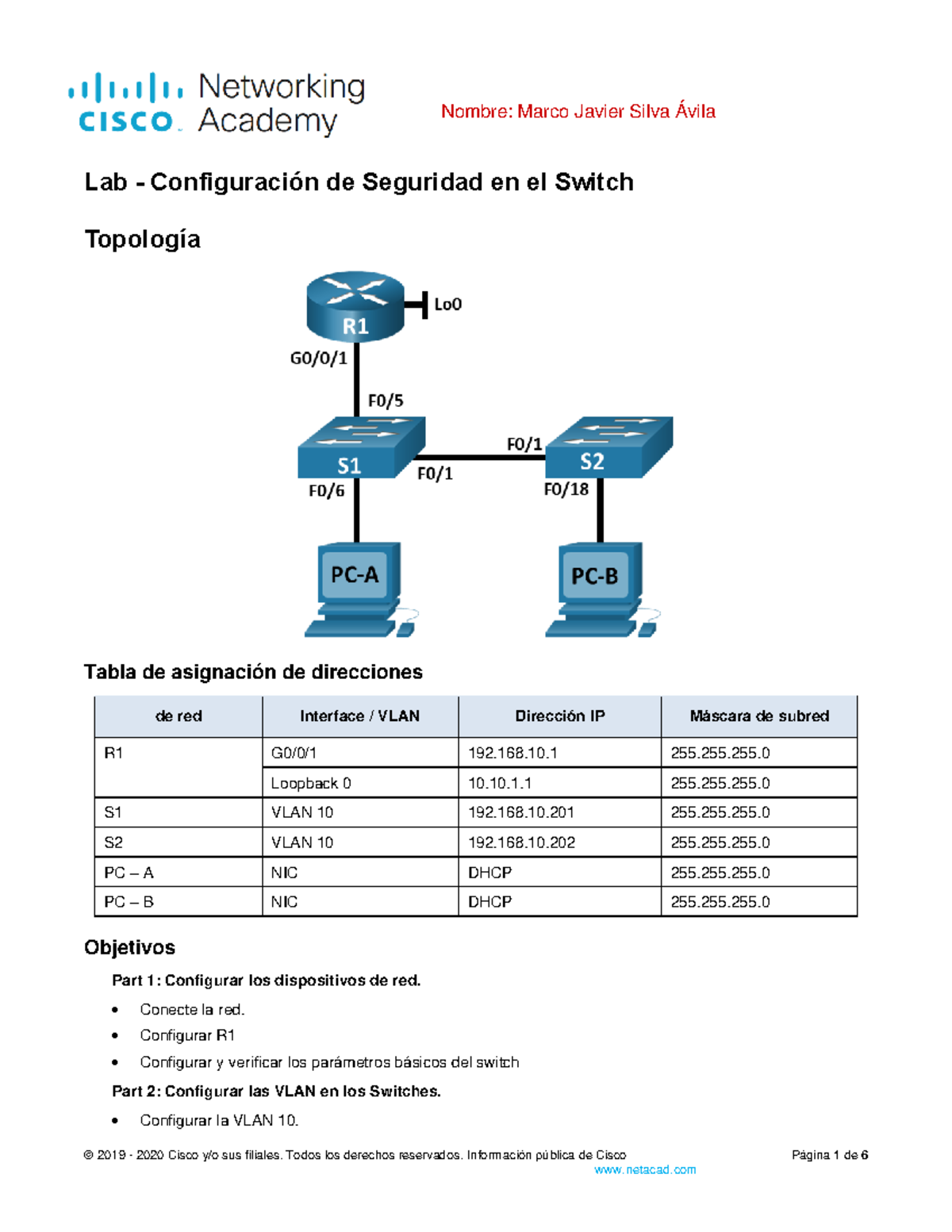 11.6.2- lab switch-security-configuration - Marco Silva - © 2019 - 2020 Cisco y/o sus filiales ...