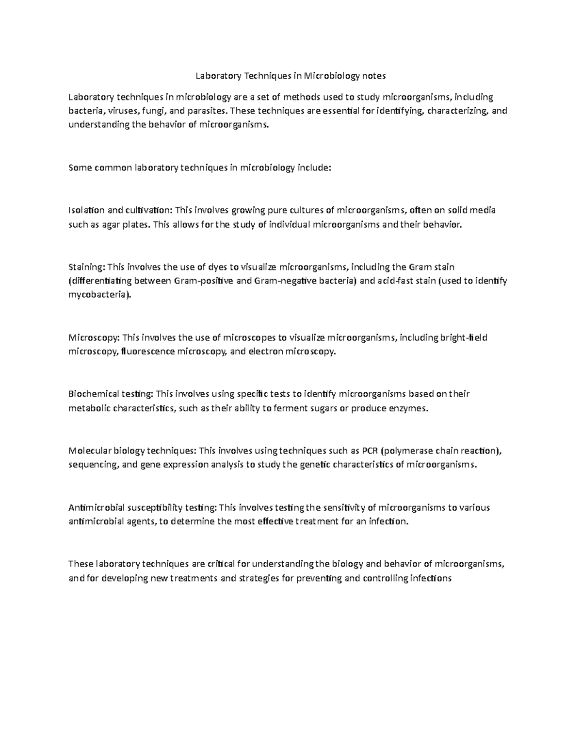 Laboratory Techniques in Microbiology notes - Laboratory techniques in ...