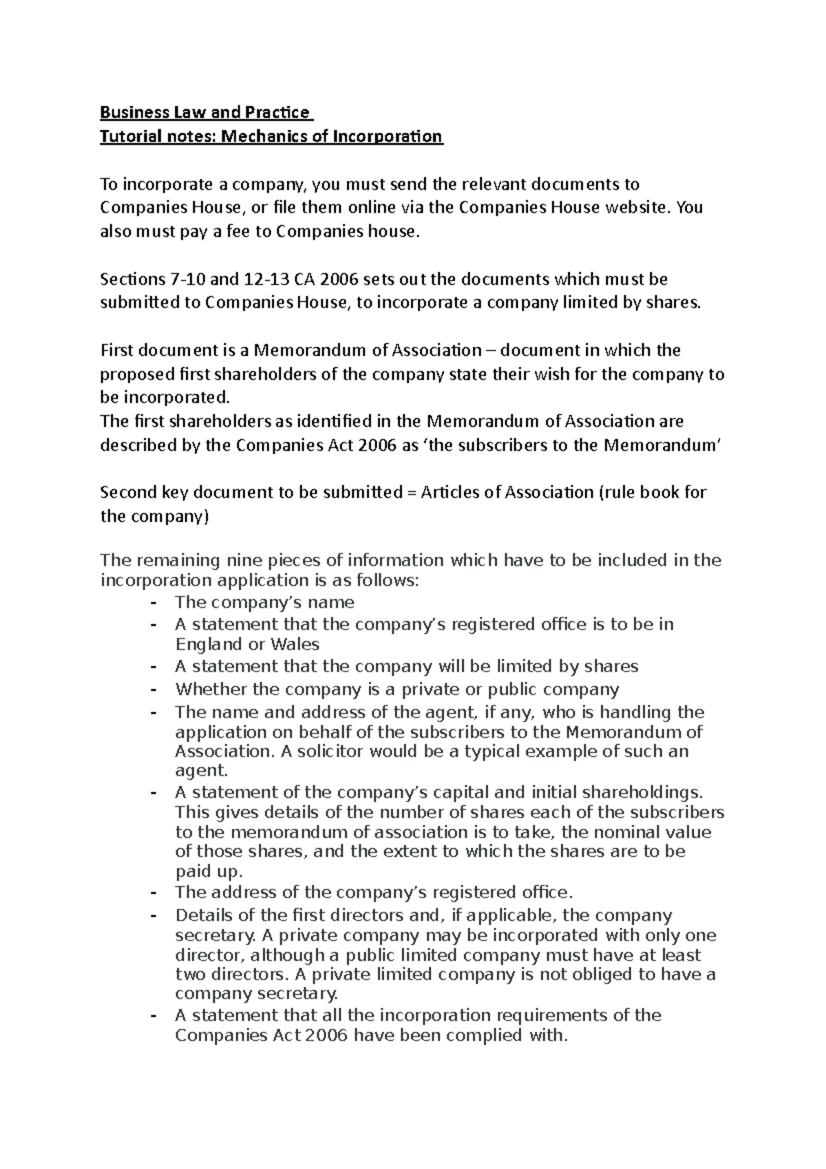 Business Law ws 4 tutorial notes - Business Law and Practice Tutorial ...