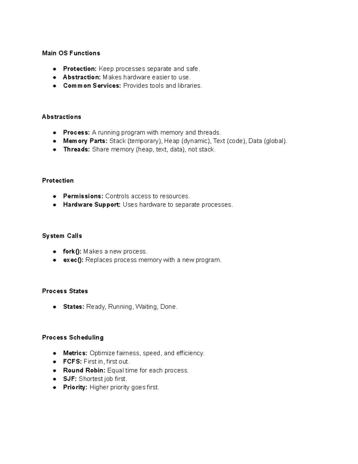 CSE 2431 Final - nice - Main OS Functions Protection: Keep processes separate and safe. - Studocu