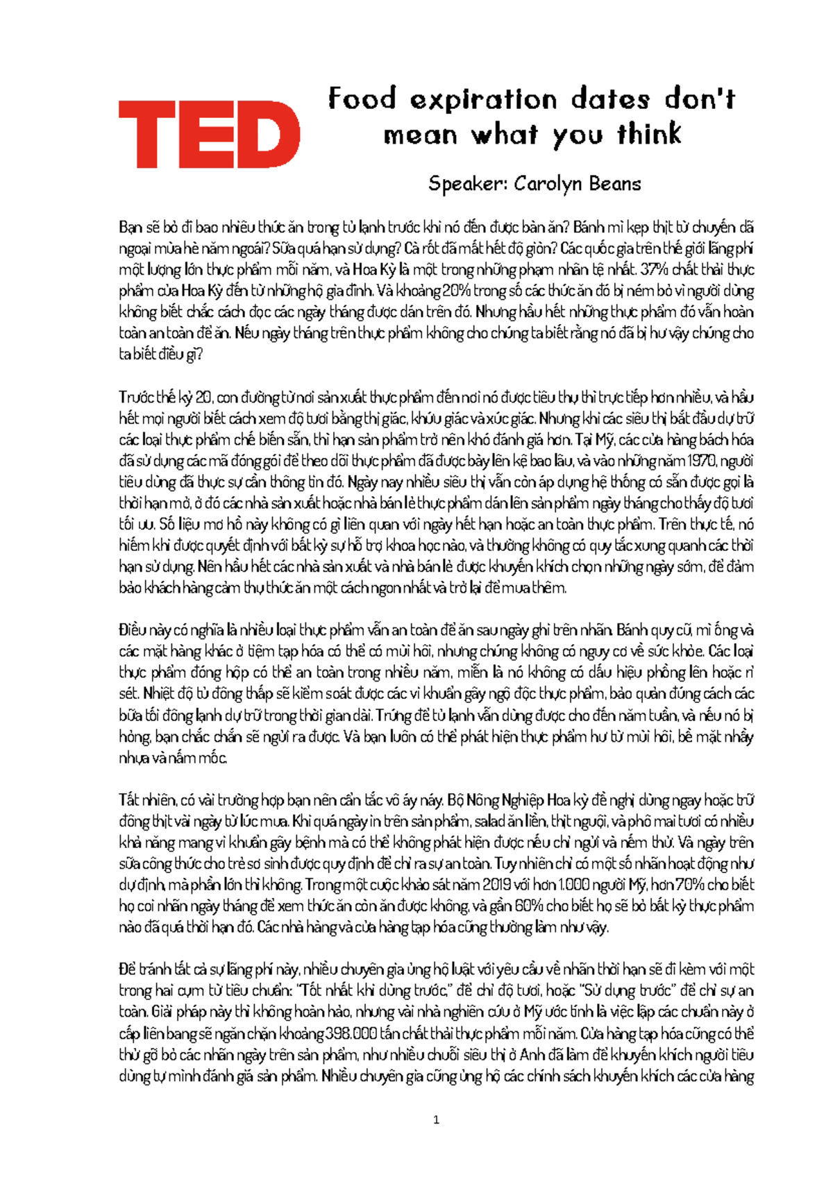 TED - Food expiration dates don't mean what you think (VI) - 1 Food ...