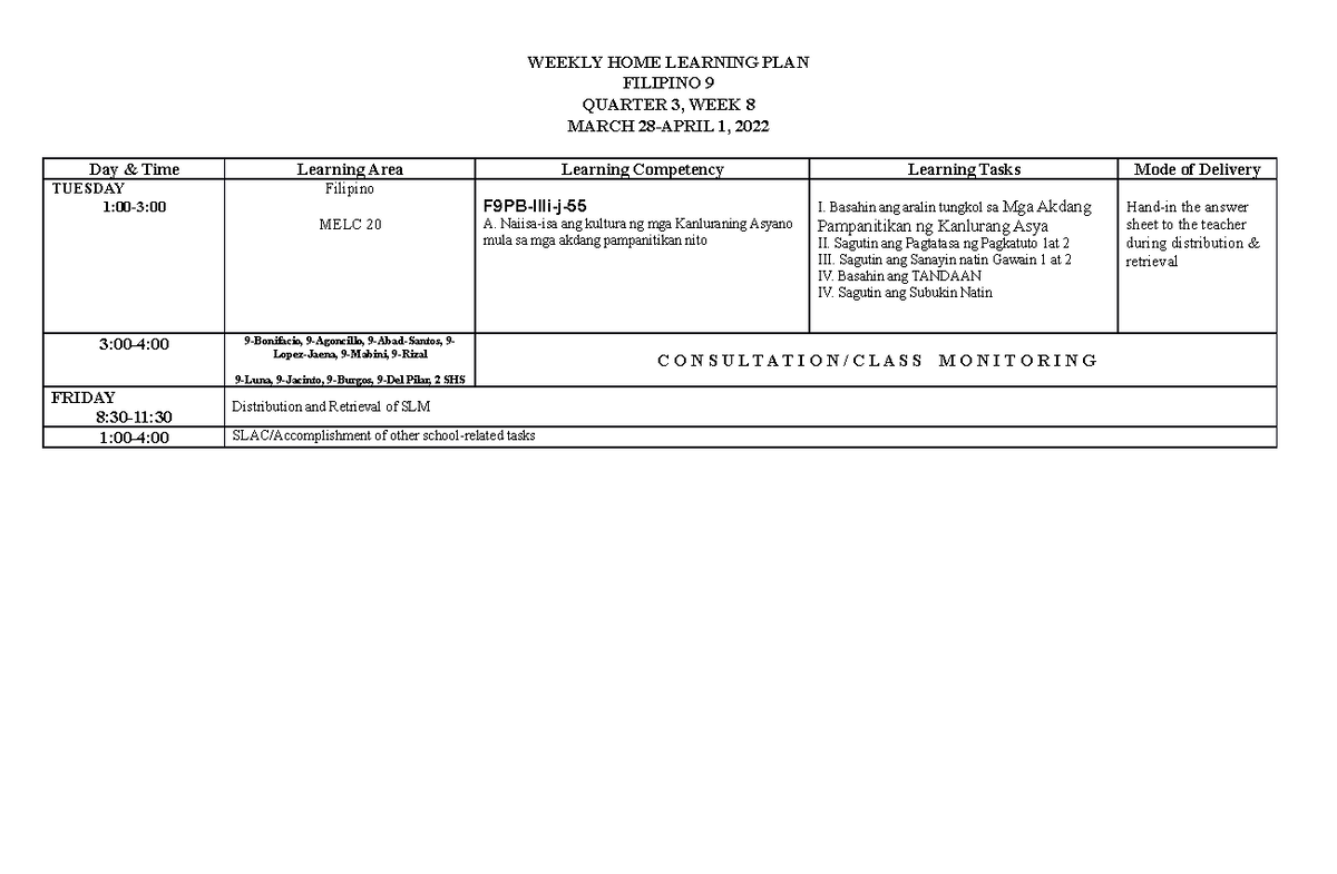 WEEK 1 WHLP - CONTAINS FILIPINO SUBJECT-RELATED DOCUMENTS - WEEKLY HOME ...