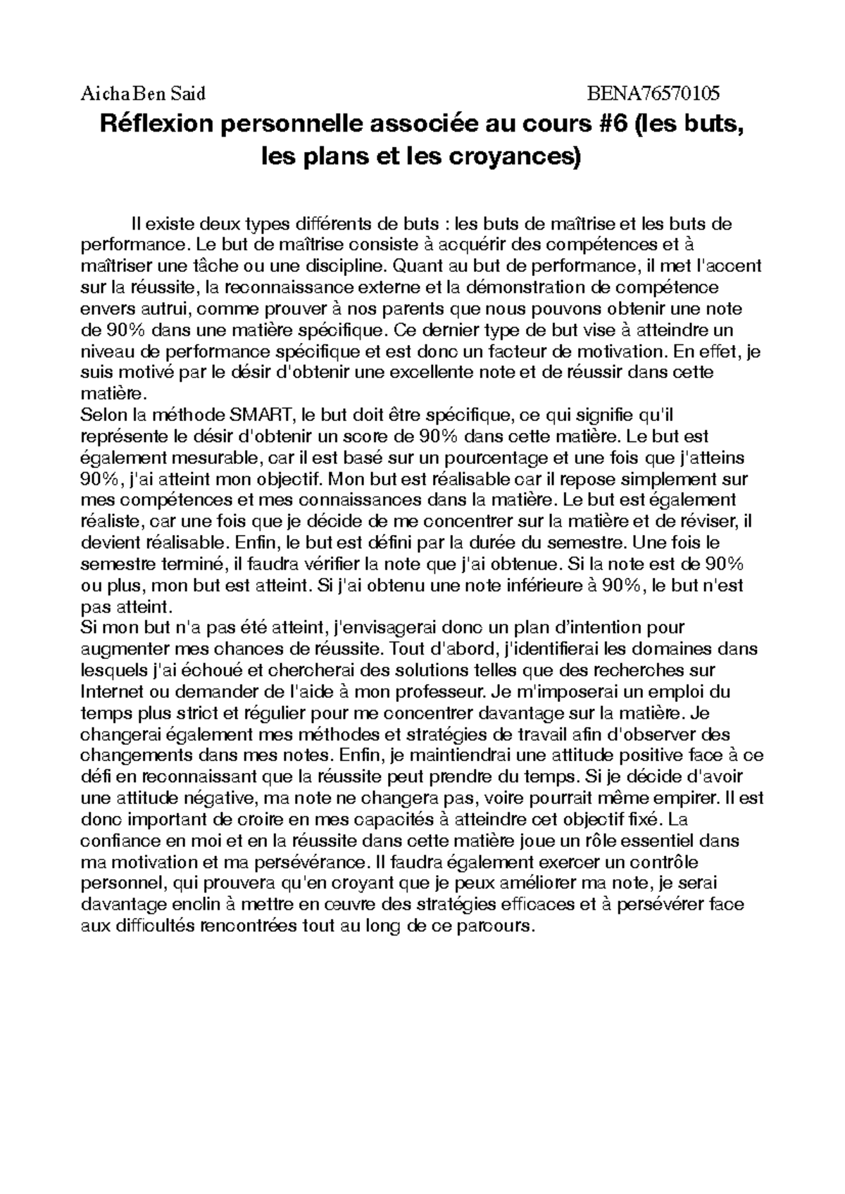 Reflexion cours 6 - Aicha Ben Said BENA Réflexion personnelle associée ...