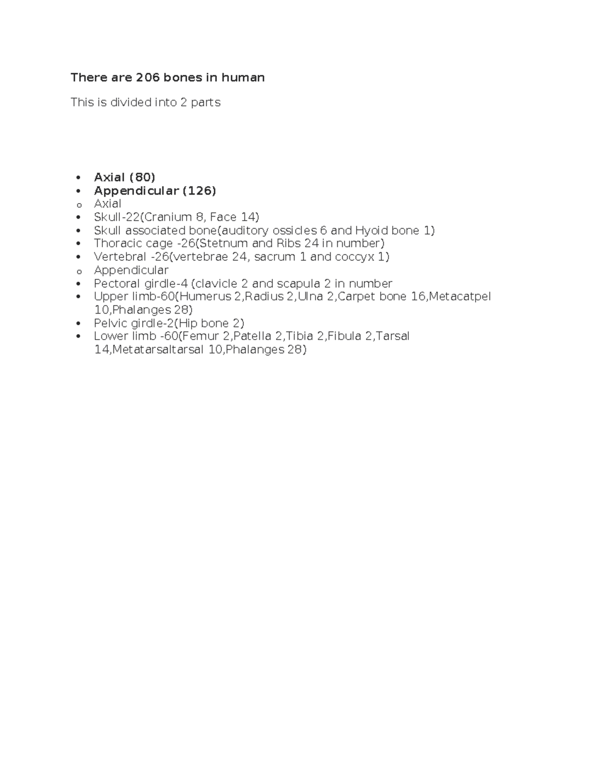 What bones are included in the axial skeleton - There are 206 bones in ...