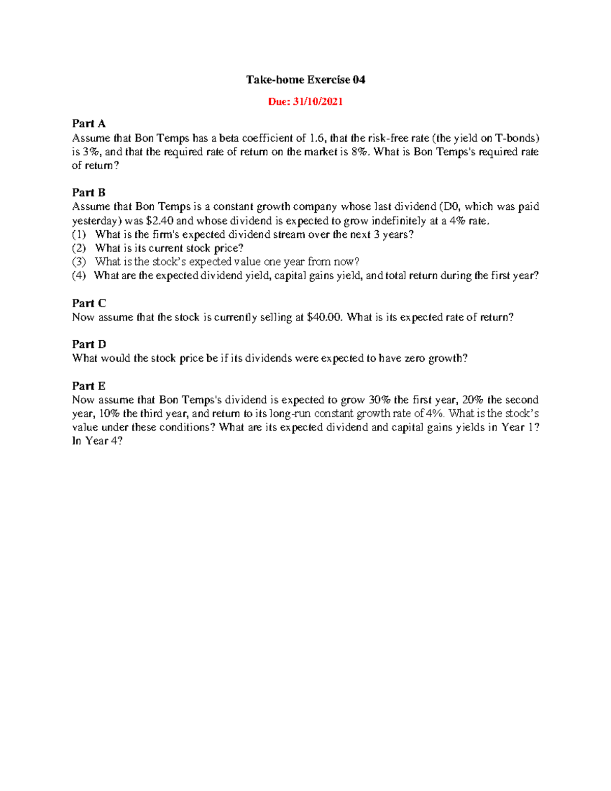Exercise 4 - Ver 4 - hgvg - Take-home Exercise 04 Due: 31/10/ Part A ...