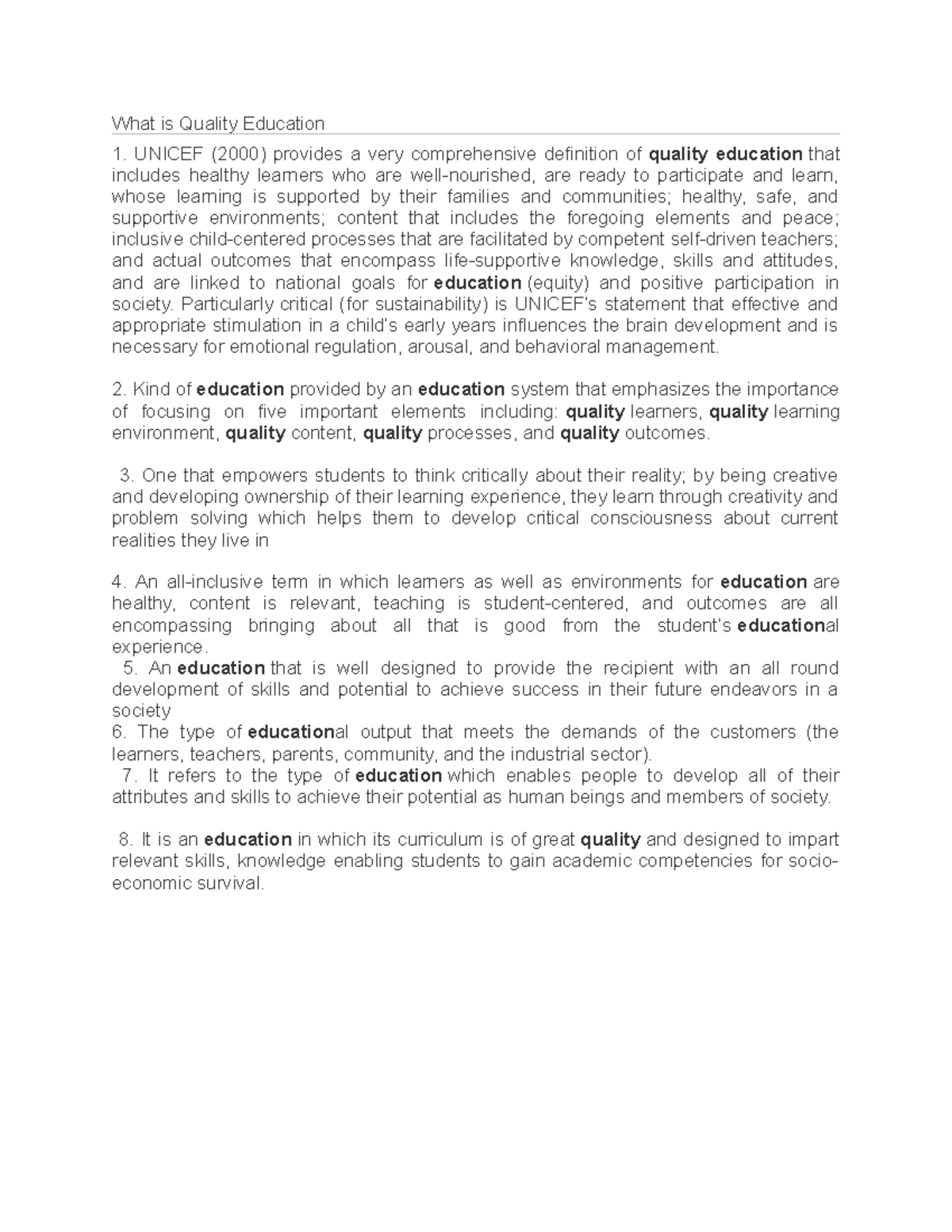 Issues of education- Studyyy - What is Quality Education UNICEF (2000 ...