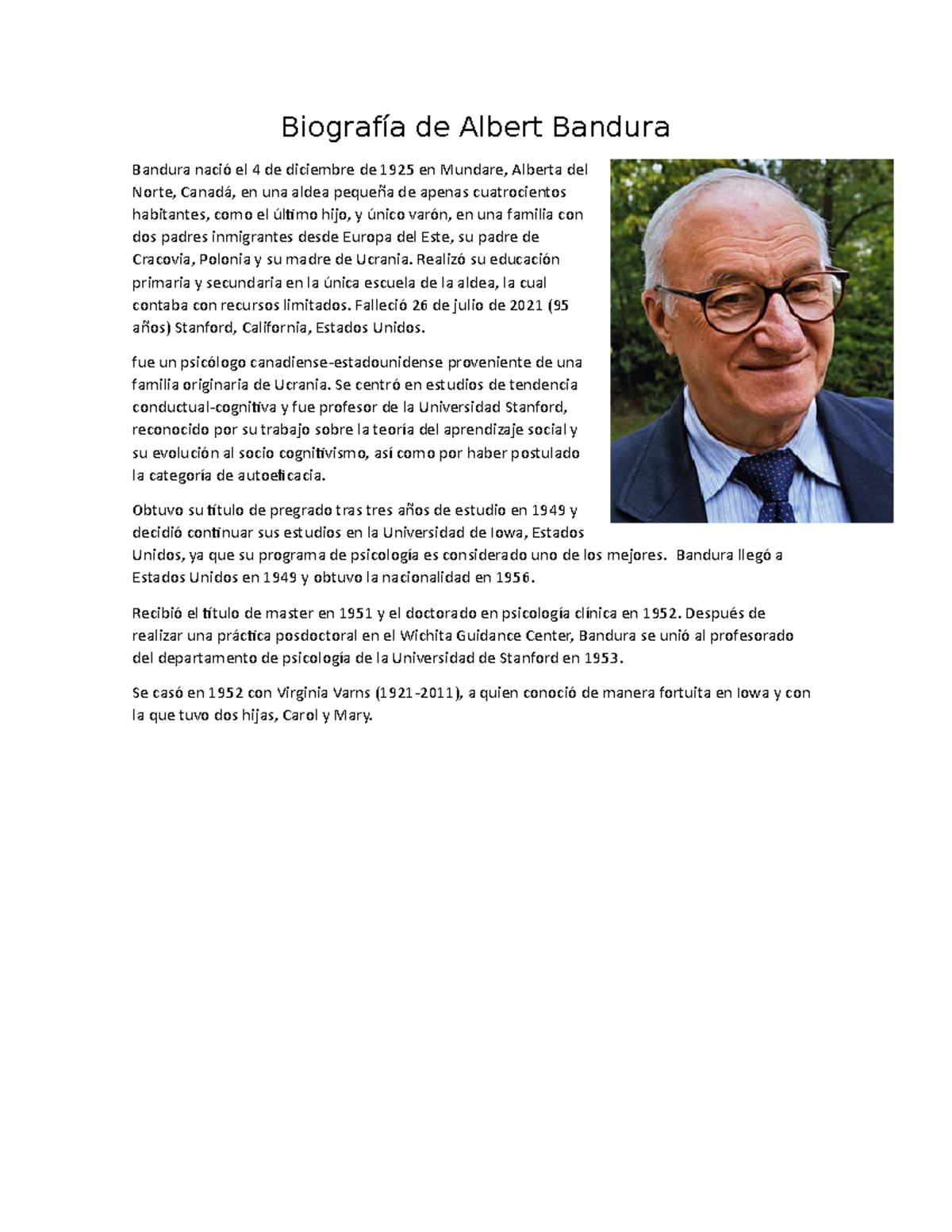 Biografía de Albert Bandura - Observación del Comportamiento - UTP ...
