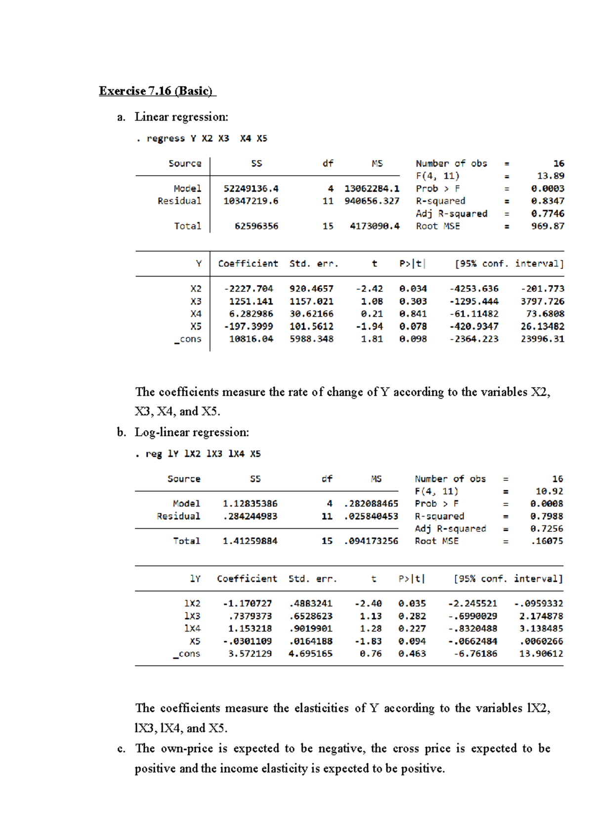 Exercise Basic Introductory Exercise 7 Basic A Linear Regression The Coefficients Measure