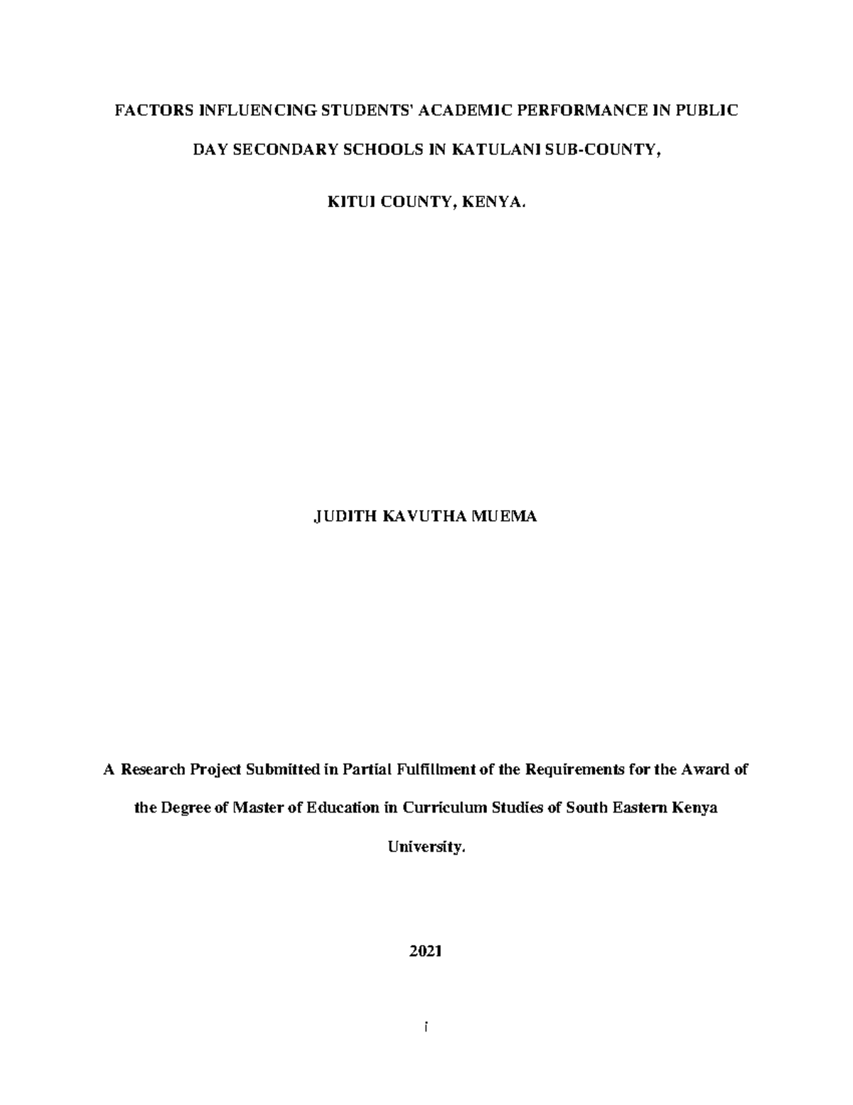 Muema Factors influencing students' academic performance in public day ...