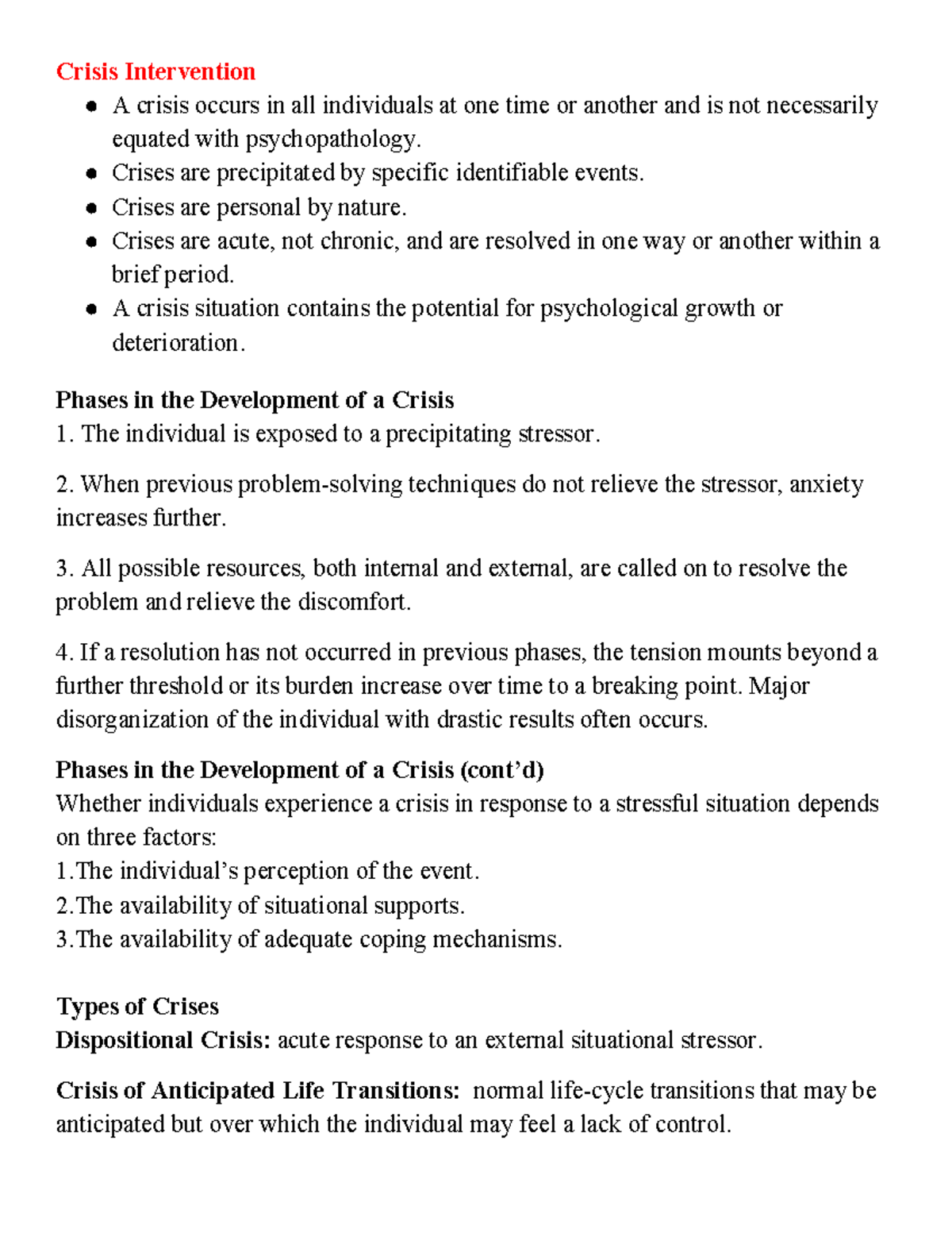 Psych 3 exam - Study guide for exam 3 - Crisis Intervention A crisis ...