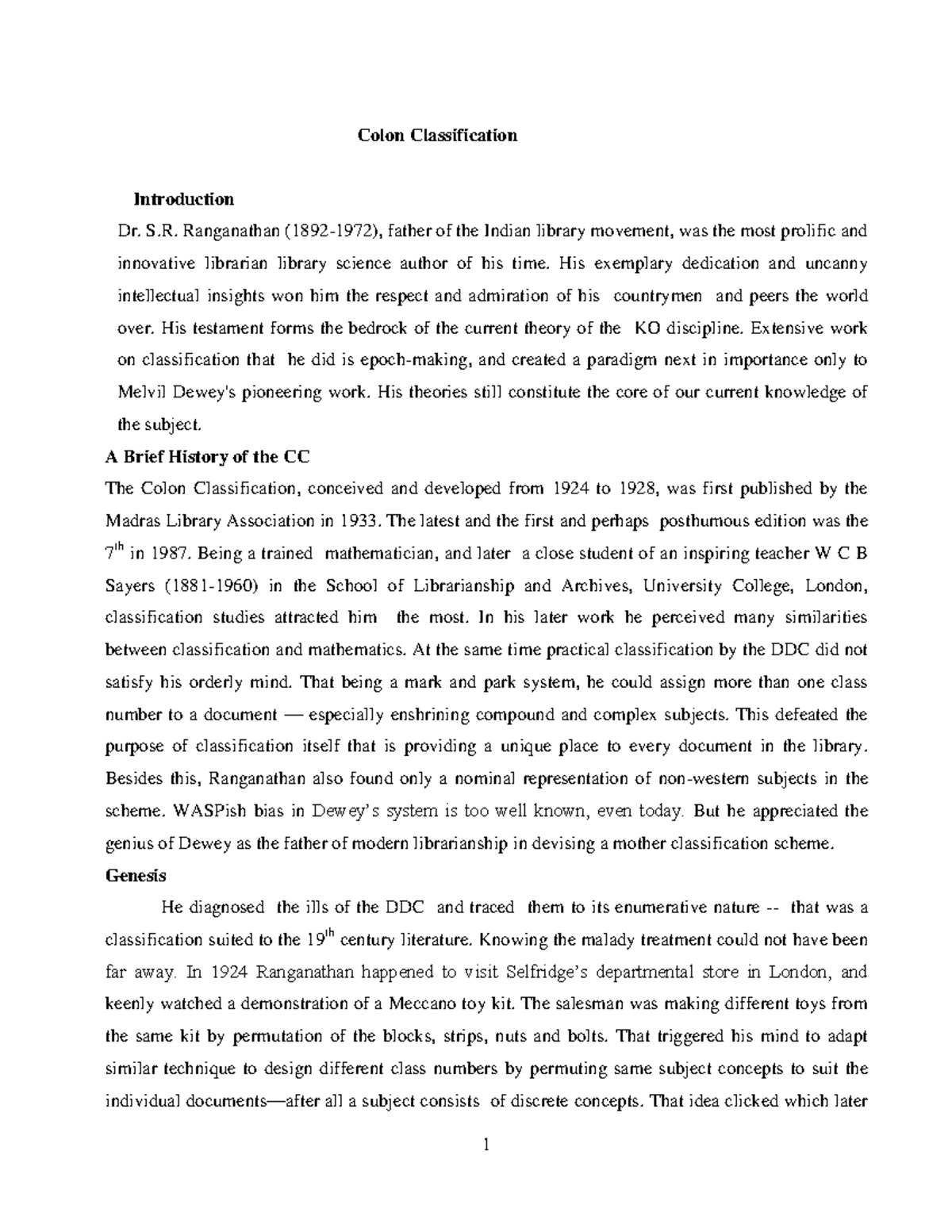 Colon Classification - igi isuhfiwehw - Colon Classification ...