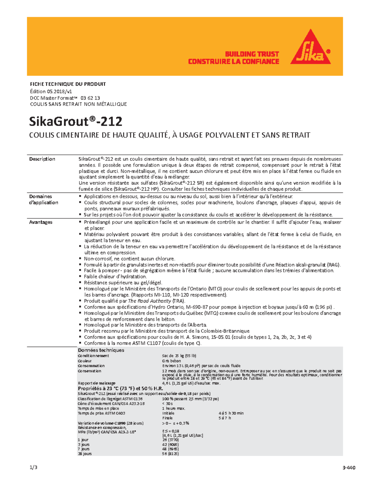 Sika Grout 212 pds-fr - devis technique - 1/ SikaGrout®- COULIS ...