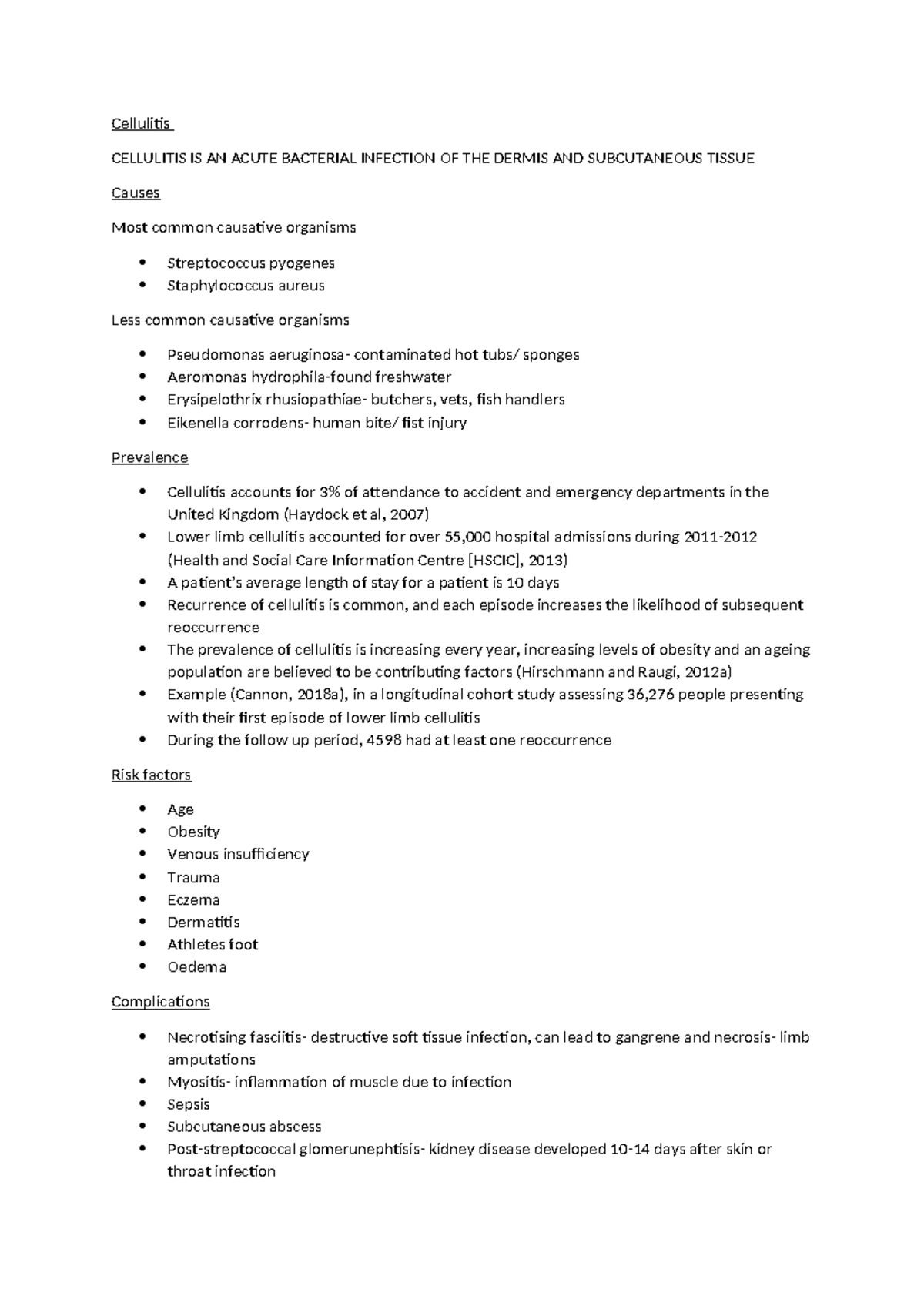 cellulitis notes, pathophysiology and treatment - Cellulitis CELLULITIS ...
