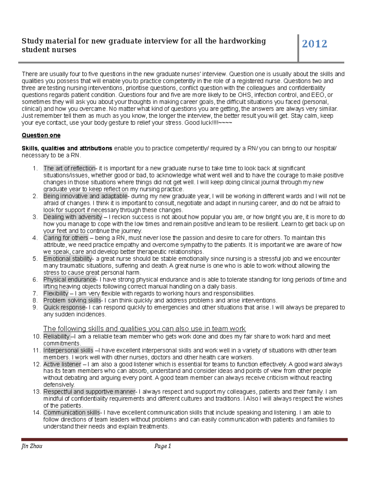 1529059237766 new graduate nurses interview preparation - SWTP630 - ACU ...