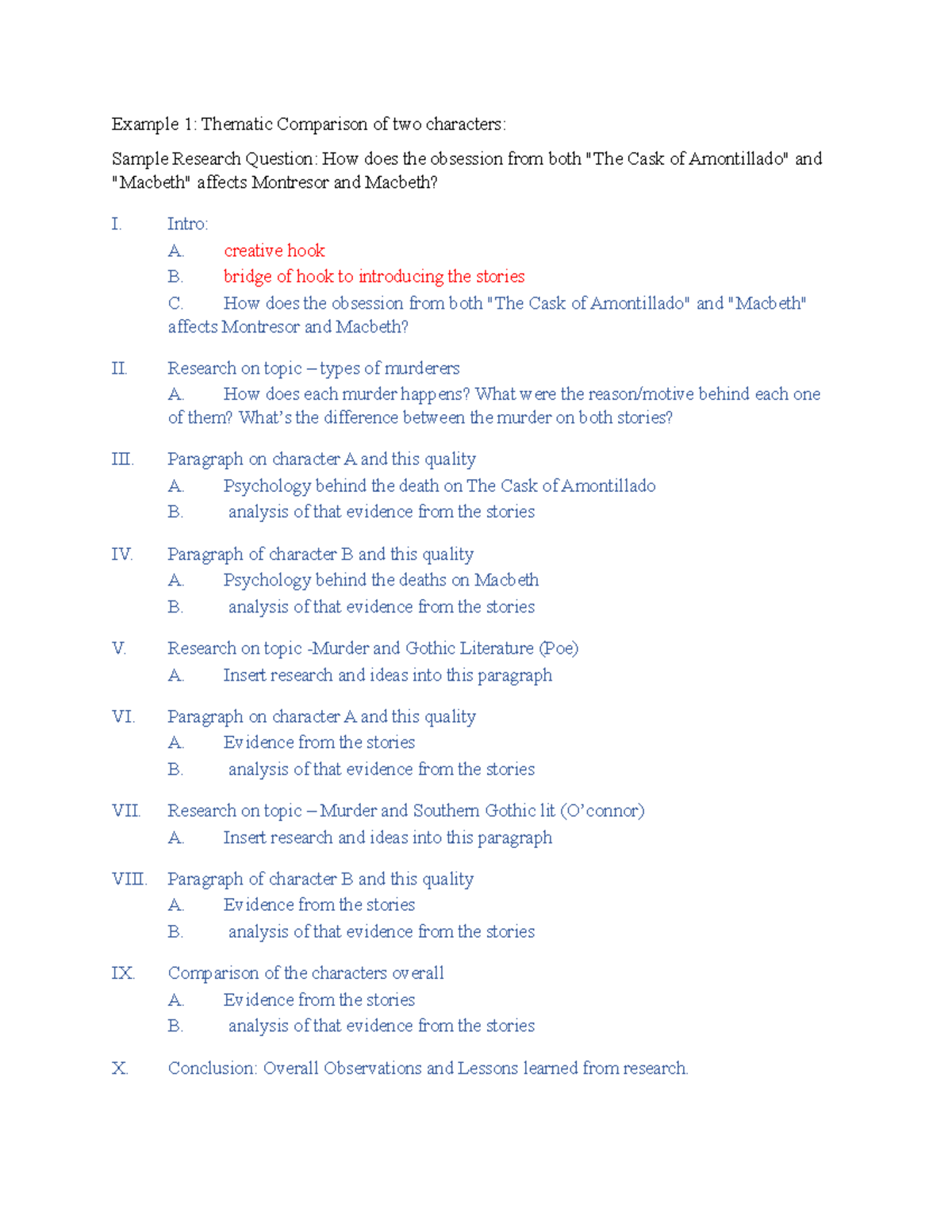Outline Examples - assignment - Example 1: Thematic Comparison of two ...