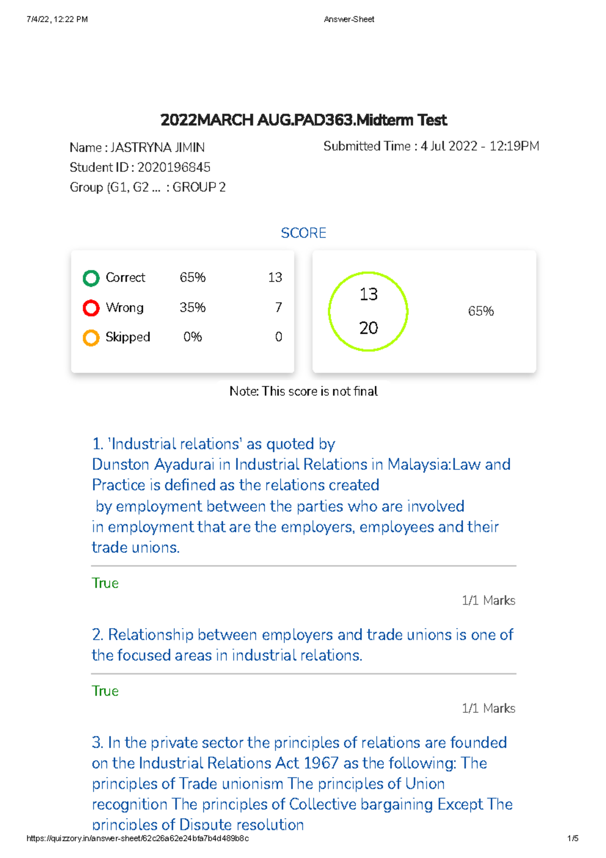 Answer-Sheet - so useful for student - 2022MARCH AUG.PAD363 Test Name ...