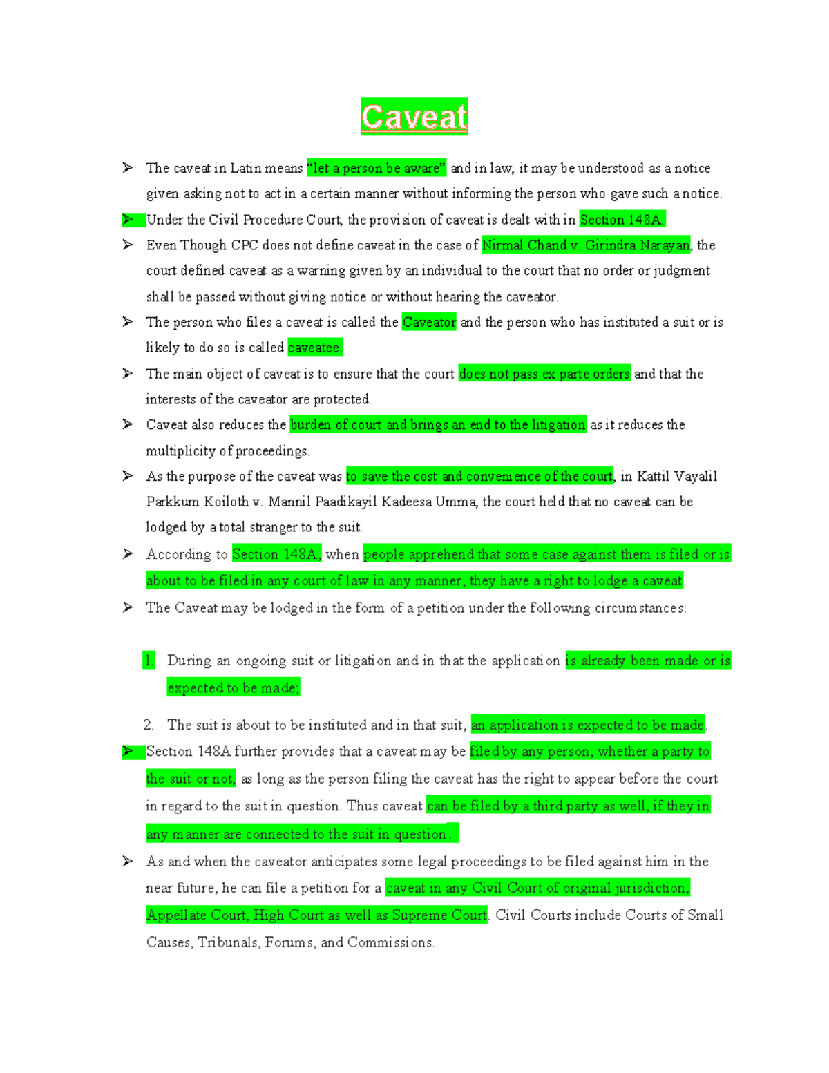 Caveat - Notes - Caveat The caveat in Latin means “let a person be ...