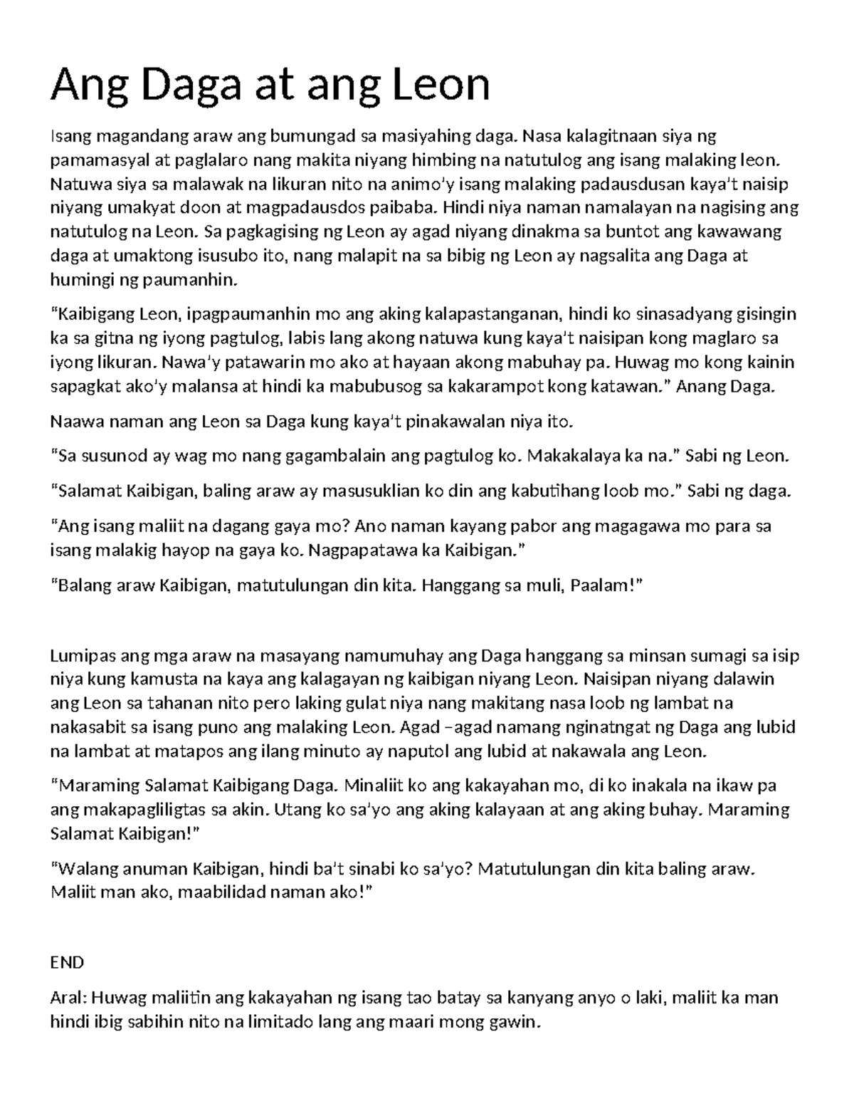 32000 8429 Ang Daga at Ang Leon - Ang Daga at ang Leon Isang magandang ...