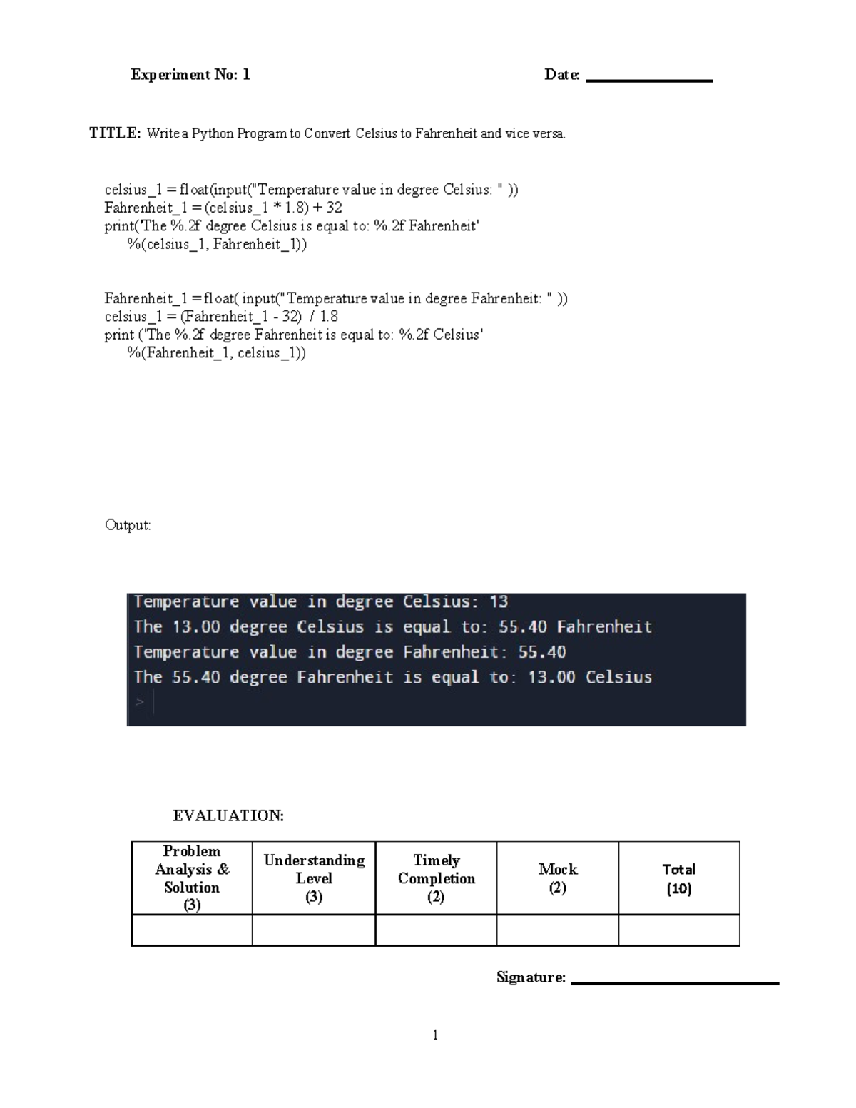 Pds - its a python language practicals - TITLE: Write a Python Program to Convert Celsius to ...