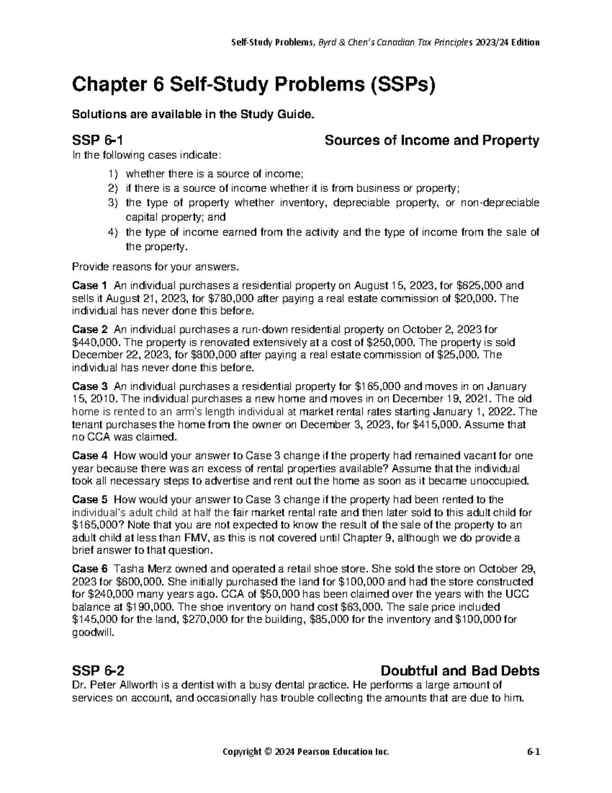 Donell byrdchen CTP SSP 2023-24 ch06 - Chapter 6 Self-Study Problems (SSPs) Solutions are ...