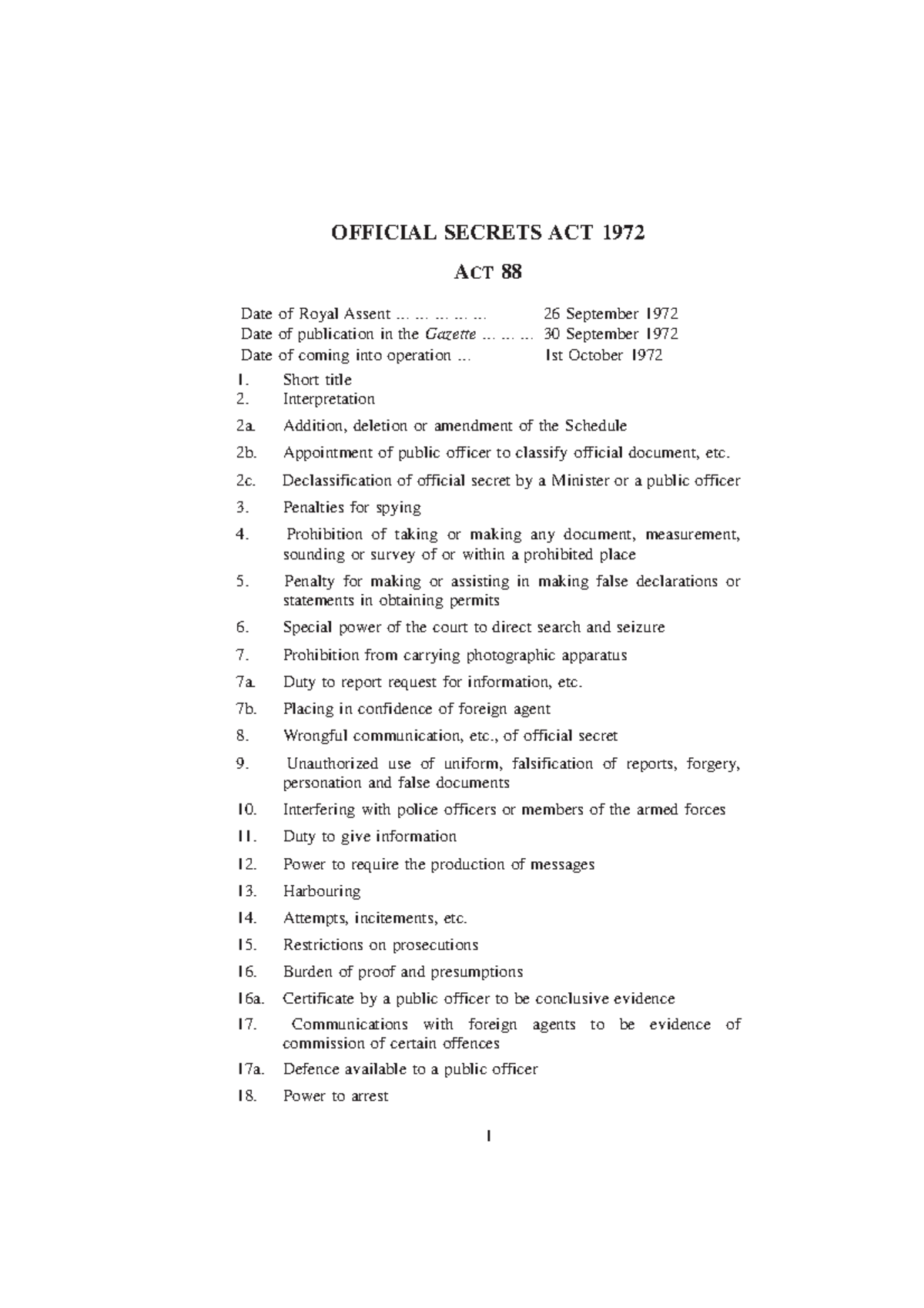 1. (MY) Official Secrets ACT 1972 ACT 88 - OFFICIAL SECRETS ACT 1972 ...