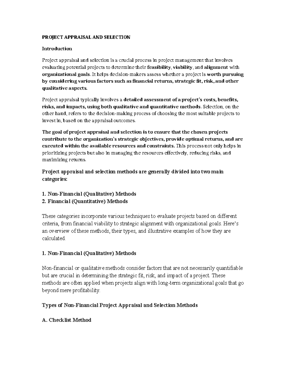 DOC-20241113-WA0006 - Methods of project appraisal and selection ...