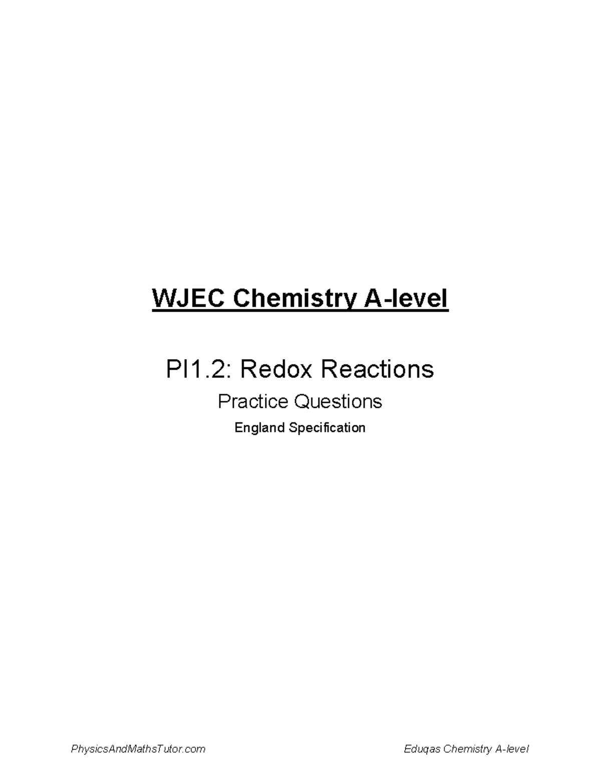 1.2. Redox Reactions QP - WJEC Chemistry A-level PI1: Redox Reactions ...
