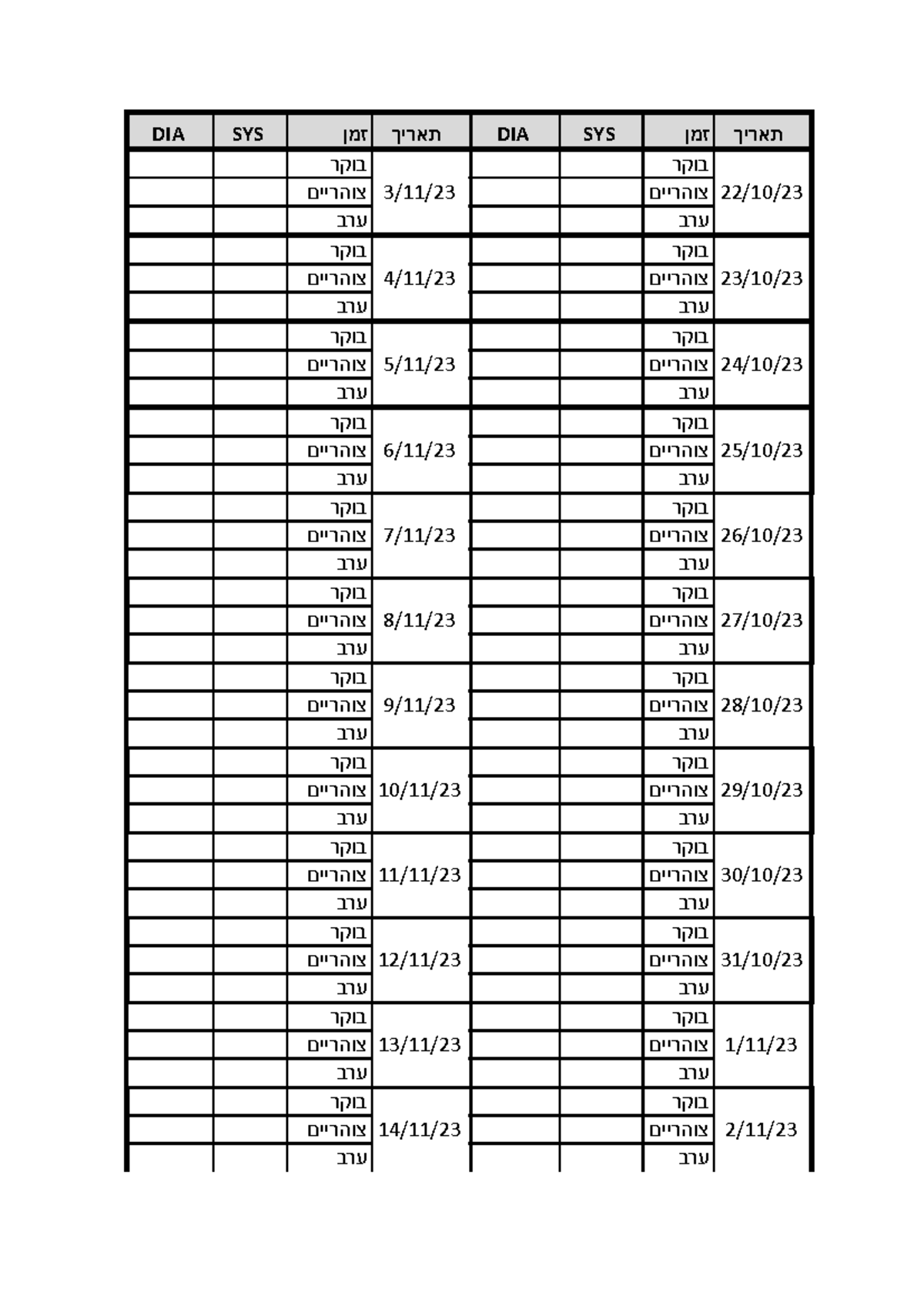 חוברת1 - DIA SYS זמן תאריך DIA SYS זמן תאריך בוקר בוקר צוהריים צוהריים ...