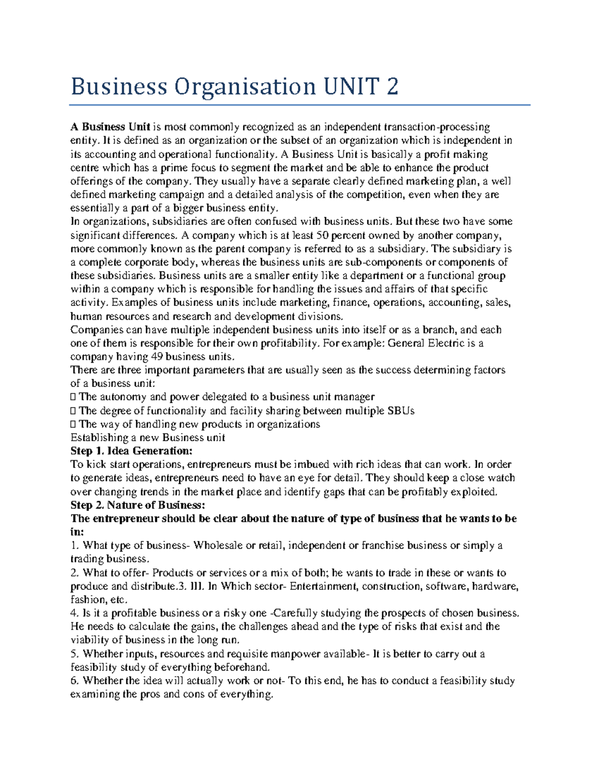 Business Organisation UNIT 2 - It is defined as an organization or the ...