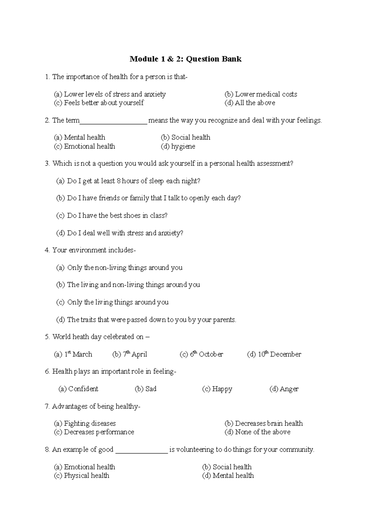 Module 1 & 2 question bank-Students - Module 1 & 2: Question Bank The ...