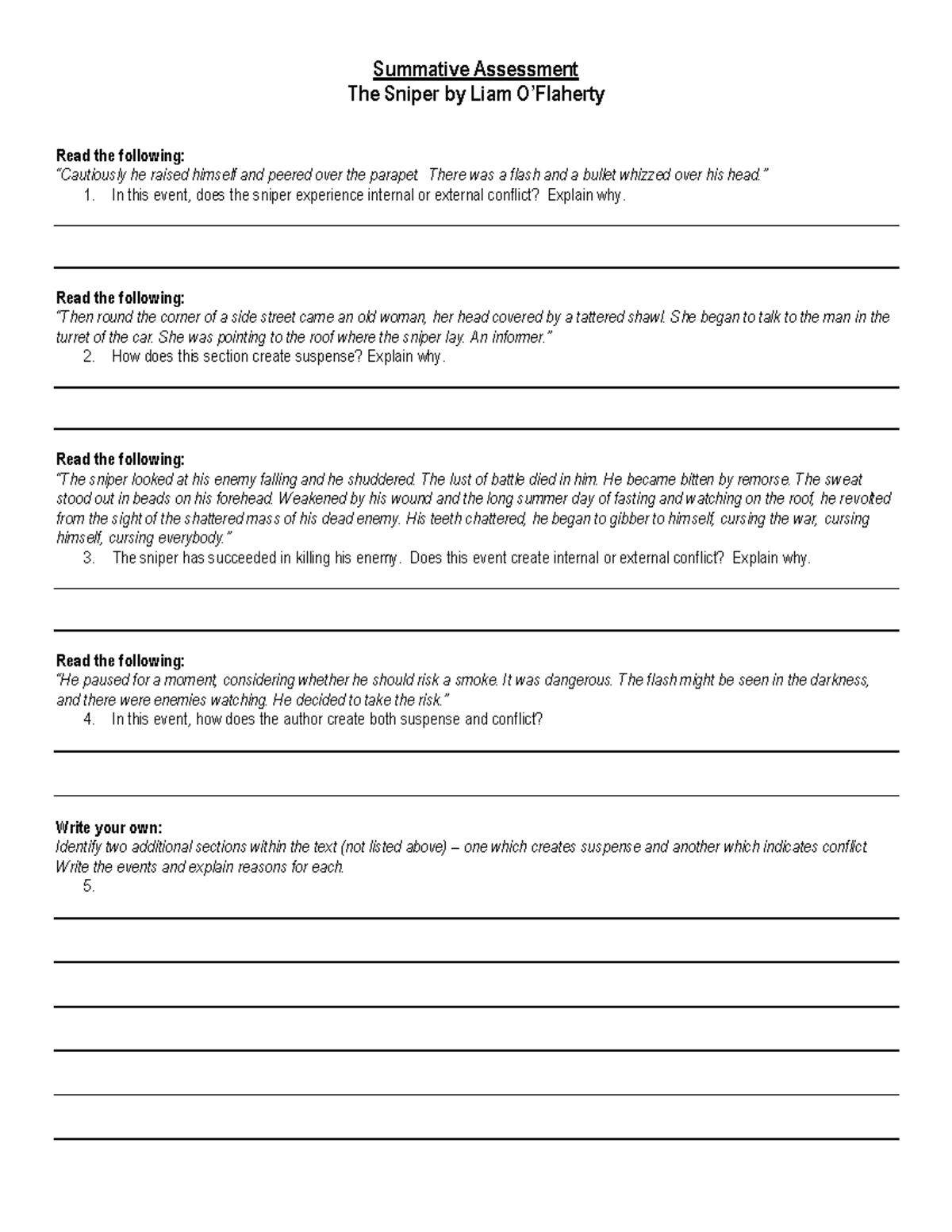 The Sniper Summative Assessment - Summative Assessment The Sniper by ...