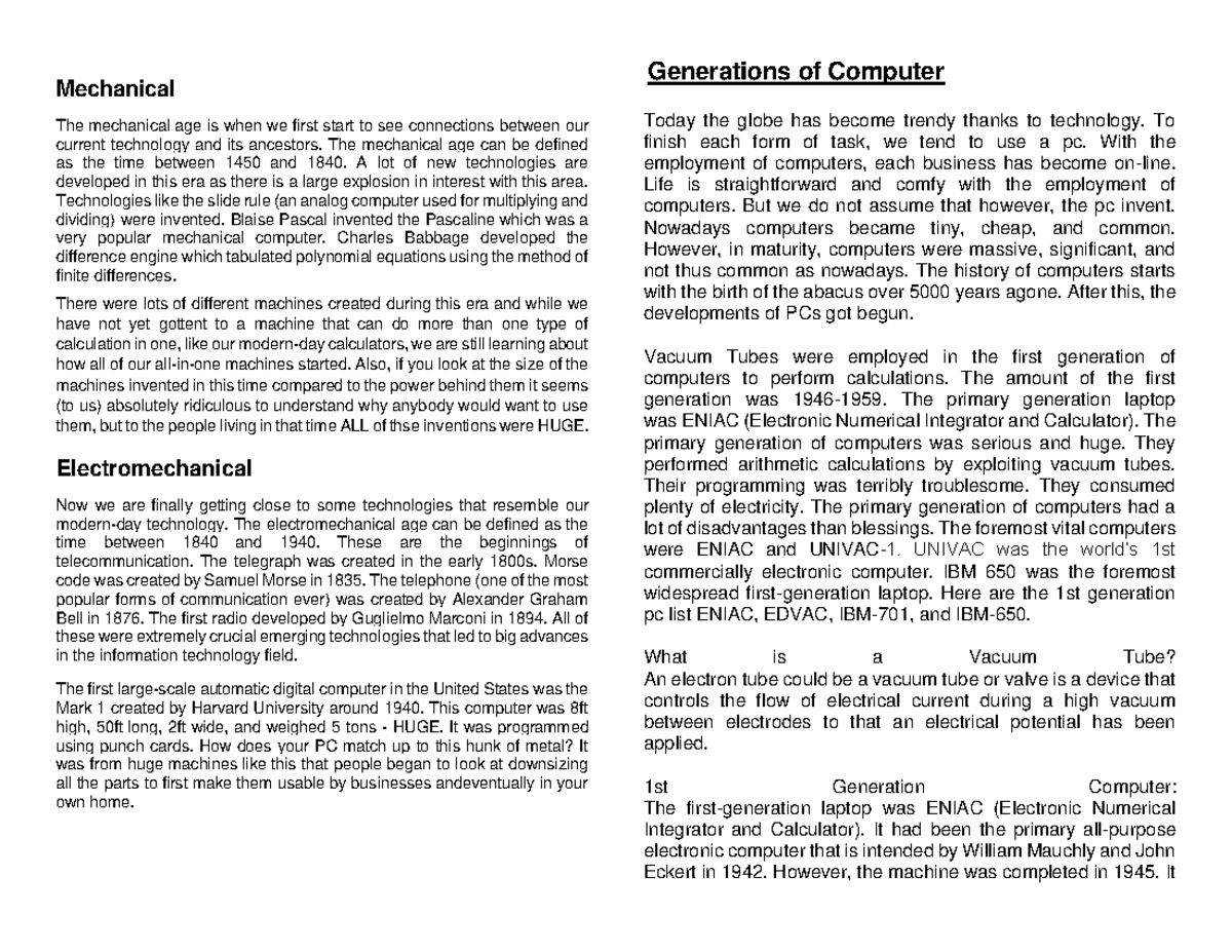 Intro-to-Computing - lecture - Mechanical The mechanical age is when we ...