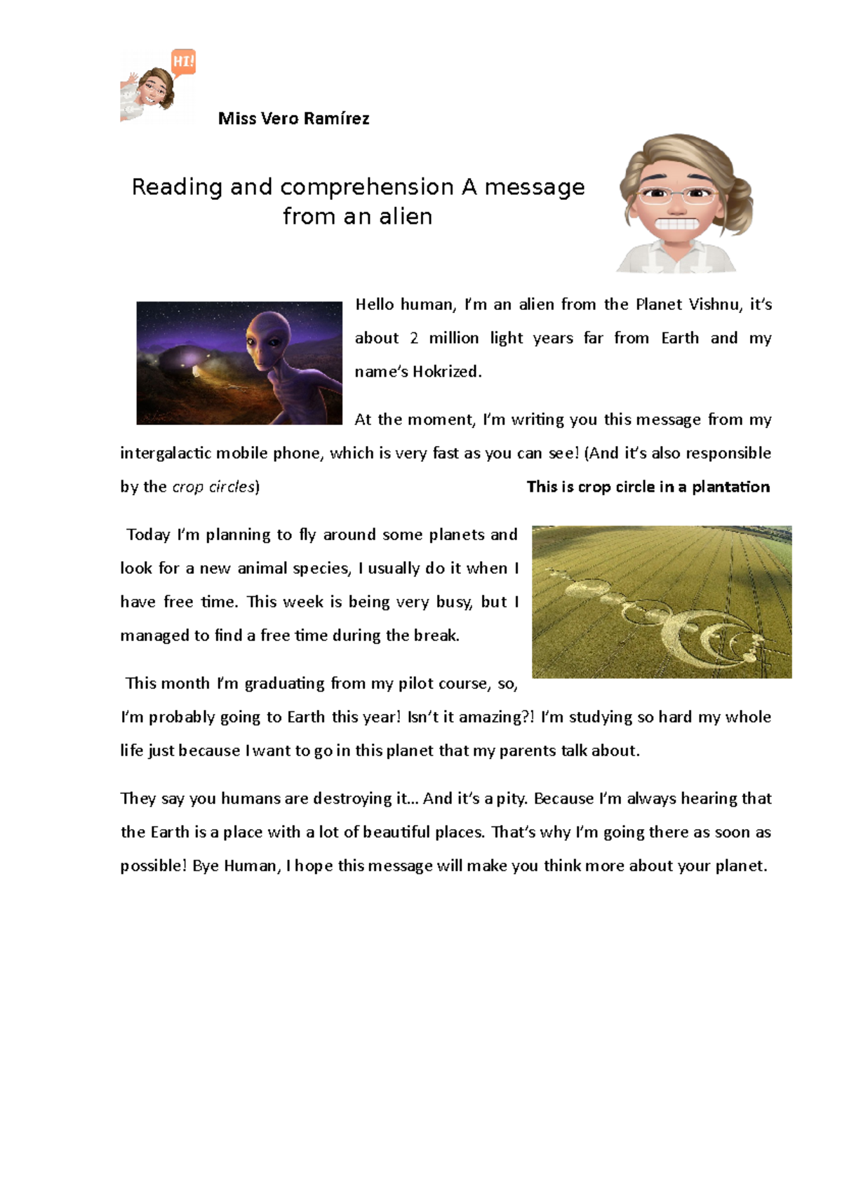 A message from an alien reading - Miss Vero Ramírez Reading and ...