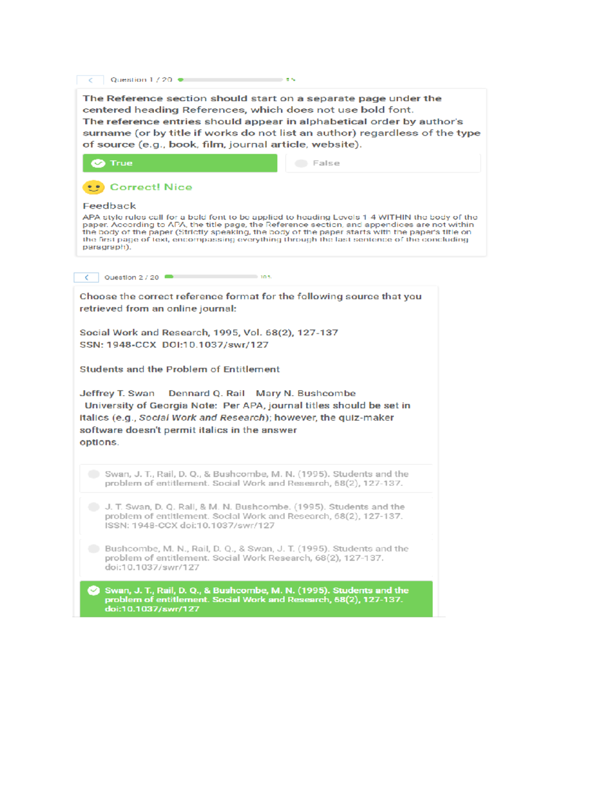 APA Quiz - APA - BUSN 119 - Studocu