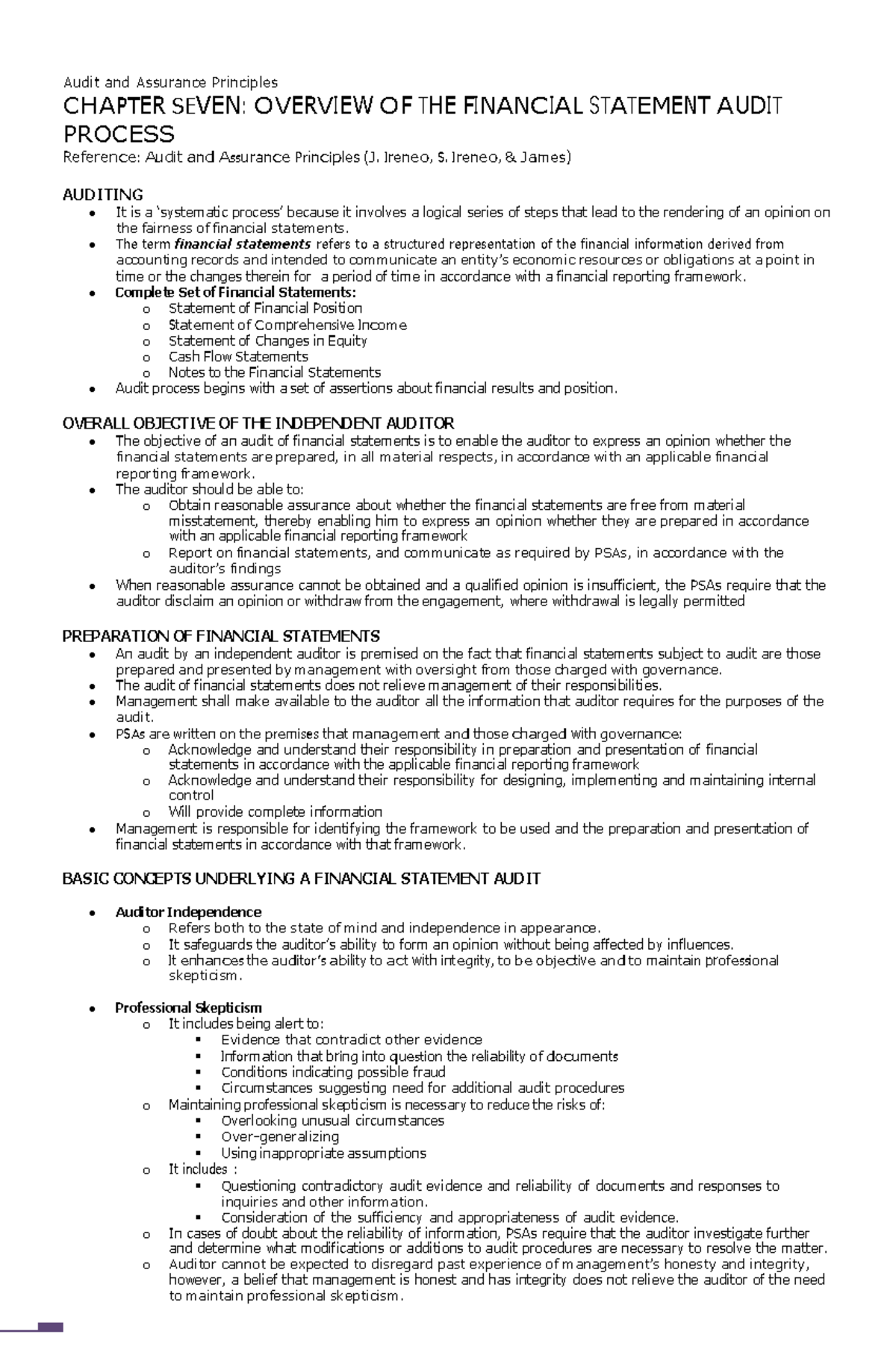 CHP 7 Overview of FS Audit Process - Audit and Assurance Principles ...