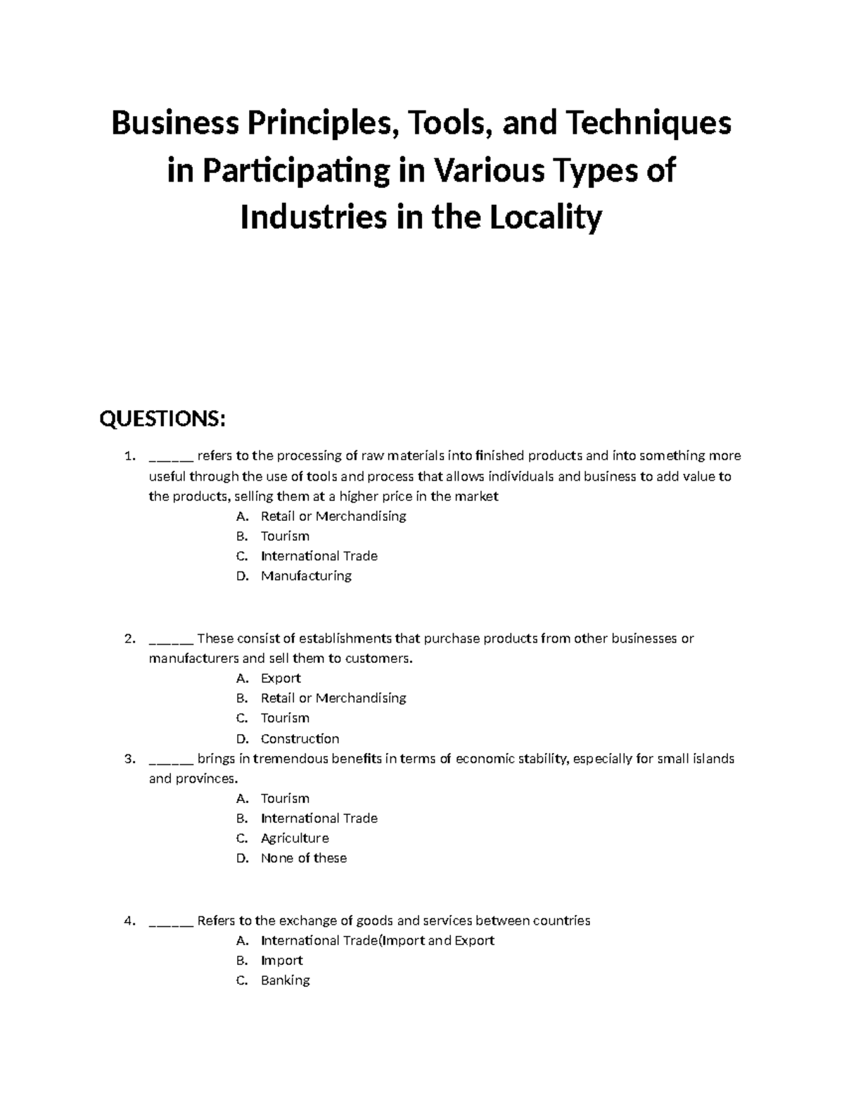 Applied Economics (QUIZ) Business Principles, Tools, and Techniques in ...