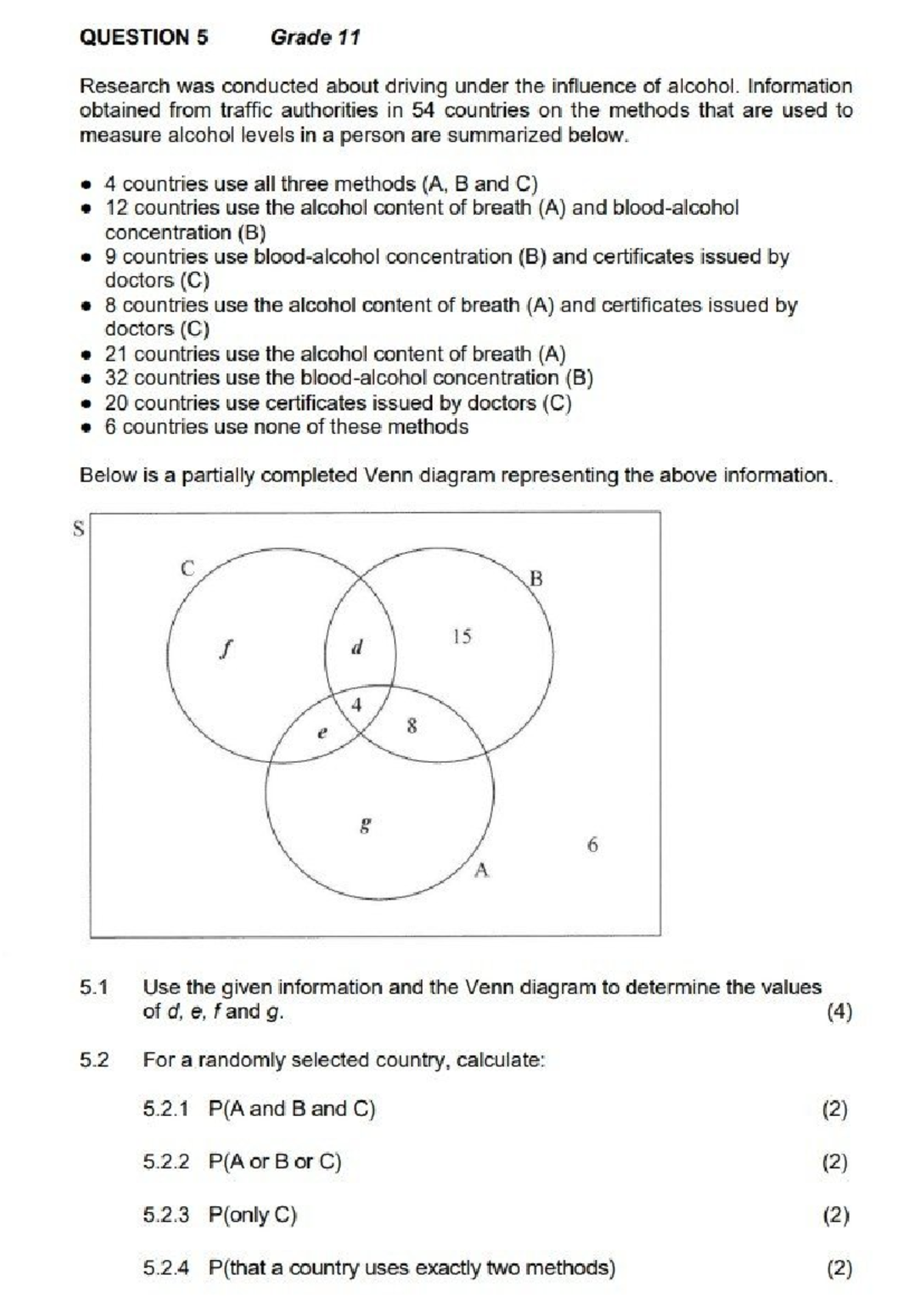 Probability and finance questions - QUESTION 5 Grade 11 Research was ...