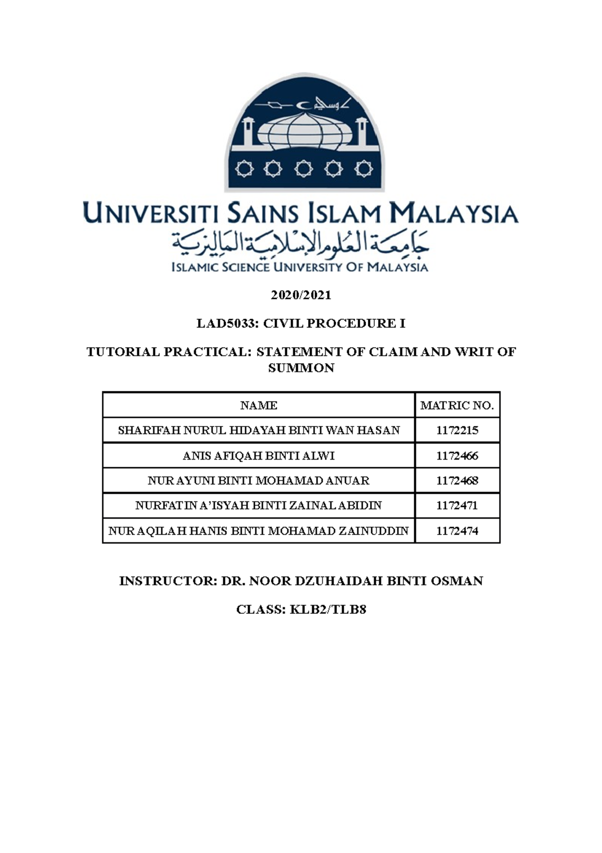 WRIT Saman DAN Penyata Tuntutan - MIMI & Associates - 2020/ LAD5033 ...