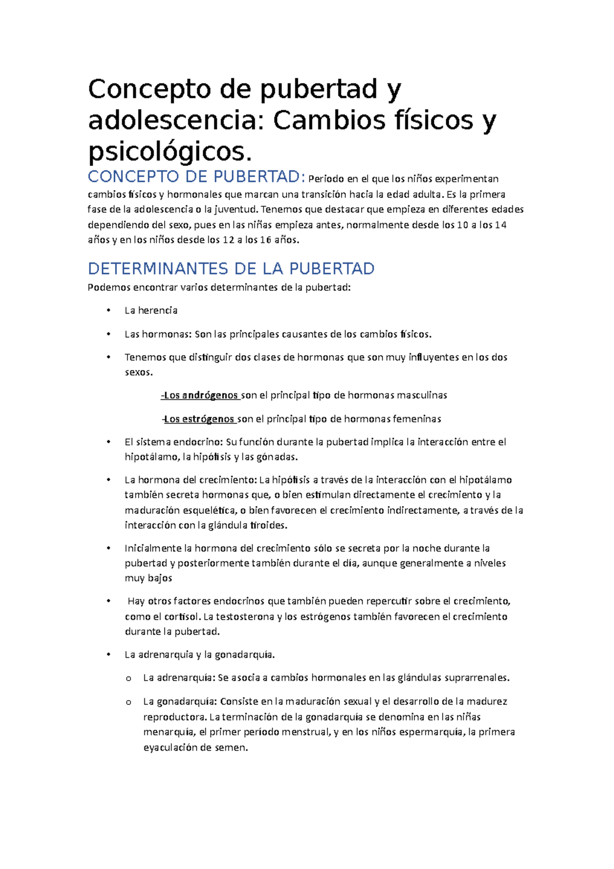 Temas 15, 16, 17 y 18 - Concepto de pubertad y adolescencia: Cambios ...