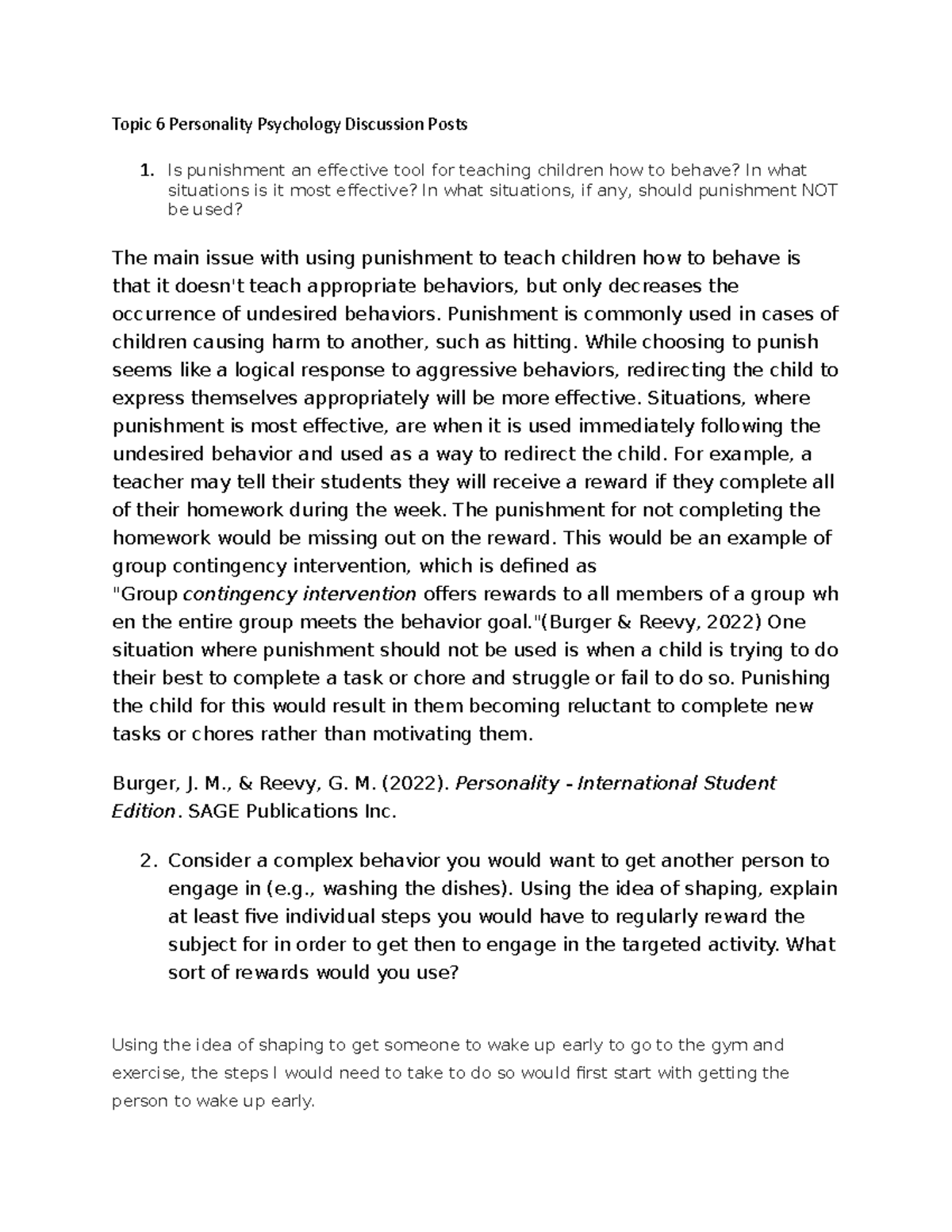 Topic 6 Personality Psychology Discussion Posts - Is punishment an ...