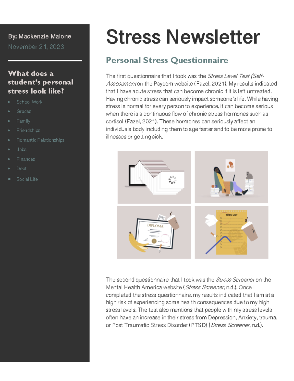 PSY352 - Stress Activity Newsletter - By: Mackenzie Malone November 21 ...