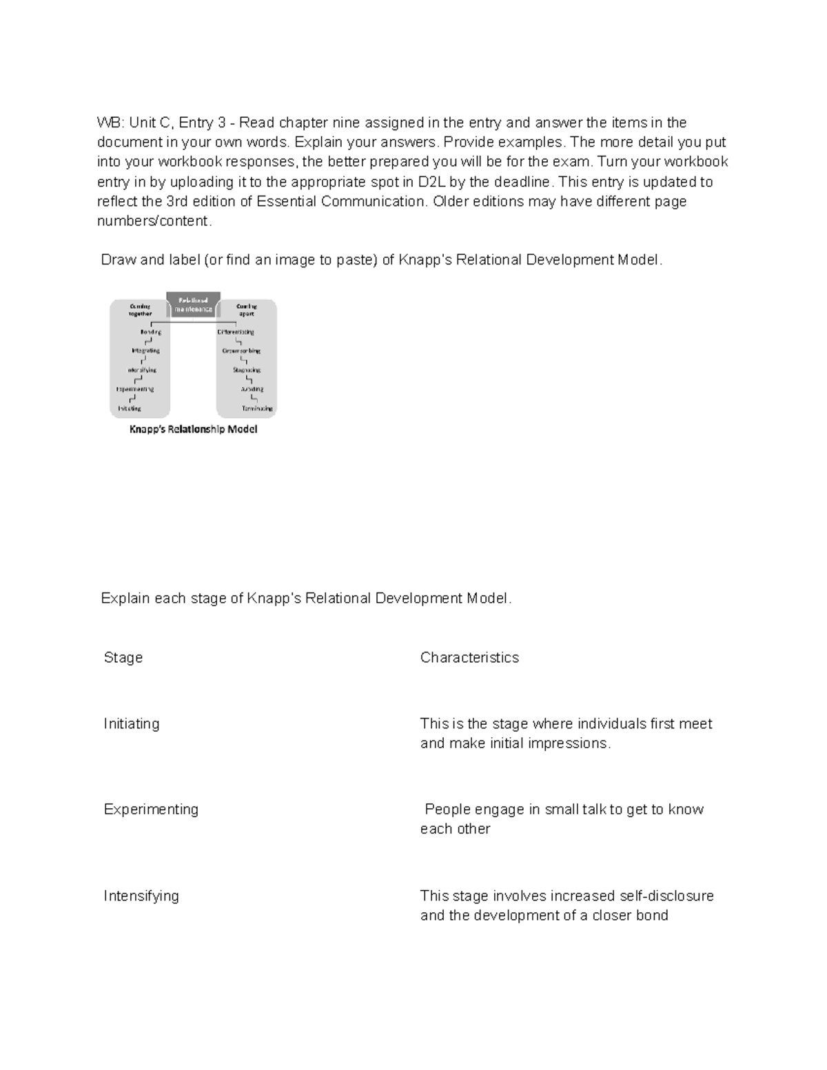 WB 3 - Hope - WB: Unit C, Entry 3 - Read chapter nine assigned in the ...