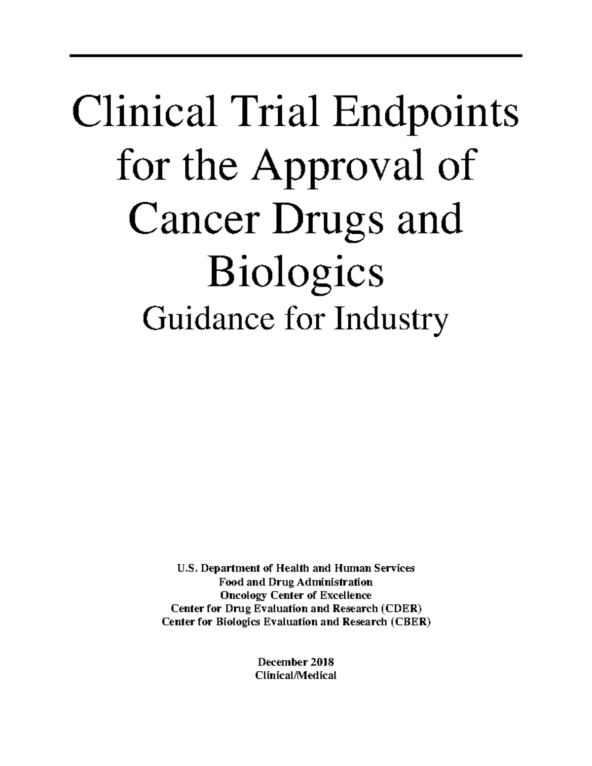 Clinical Trial Endpoints Approval Cancer Drugs Biologics final guidance ...