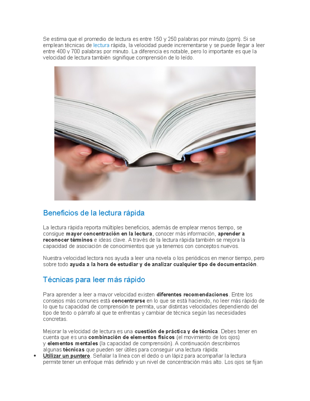 Beneficios Y Tecnicas DE Lectura Rapida - Se estima que el promedio de lectura es entre 150 y ...