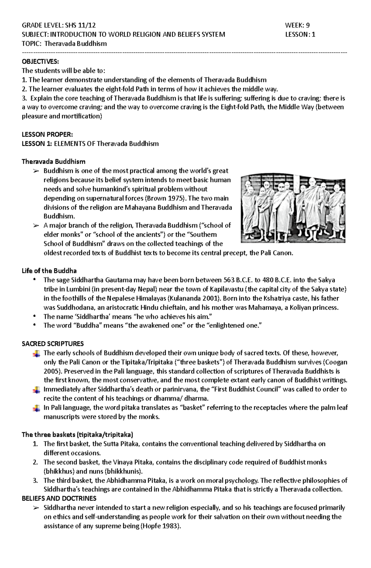 WEEK 9- Religion - GRADE LEVEL: SHS 11/12 WEEK: 9 SUBJECT: INTRODUCTION ...
